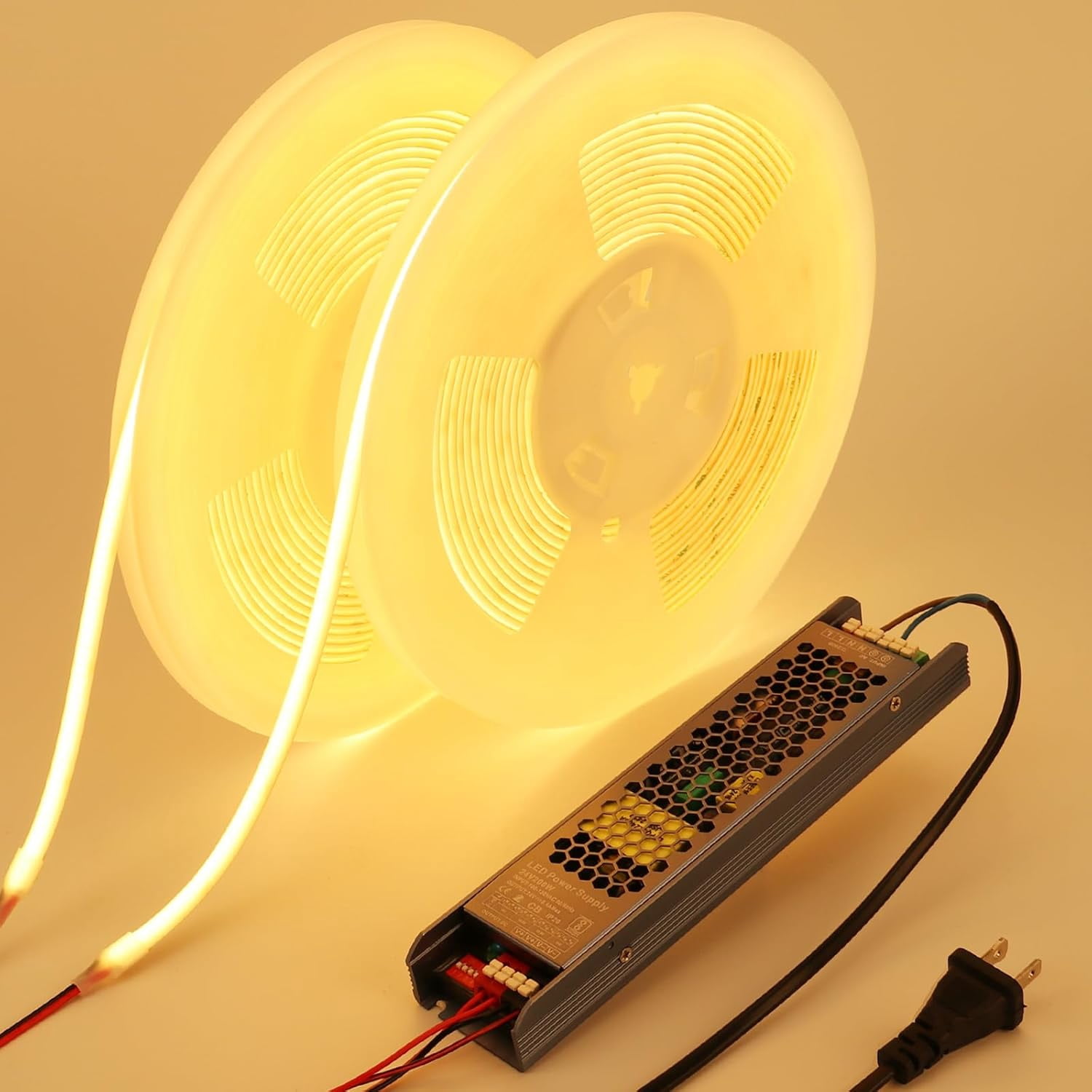 24V Diffused COB Strip Light 65.6ft (2 Rolls of 32.8ft), 3000K Warm ...