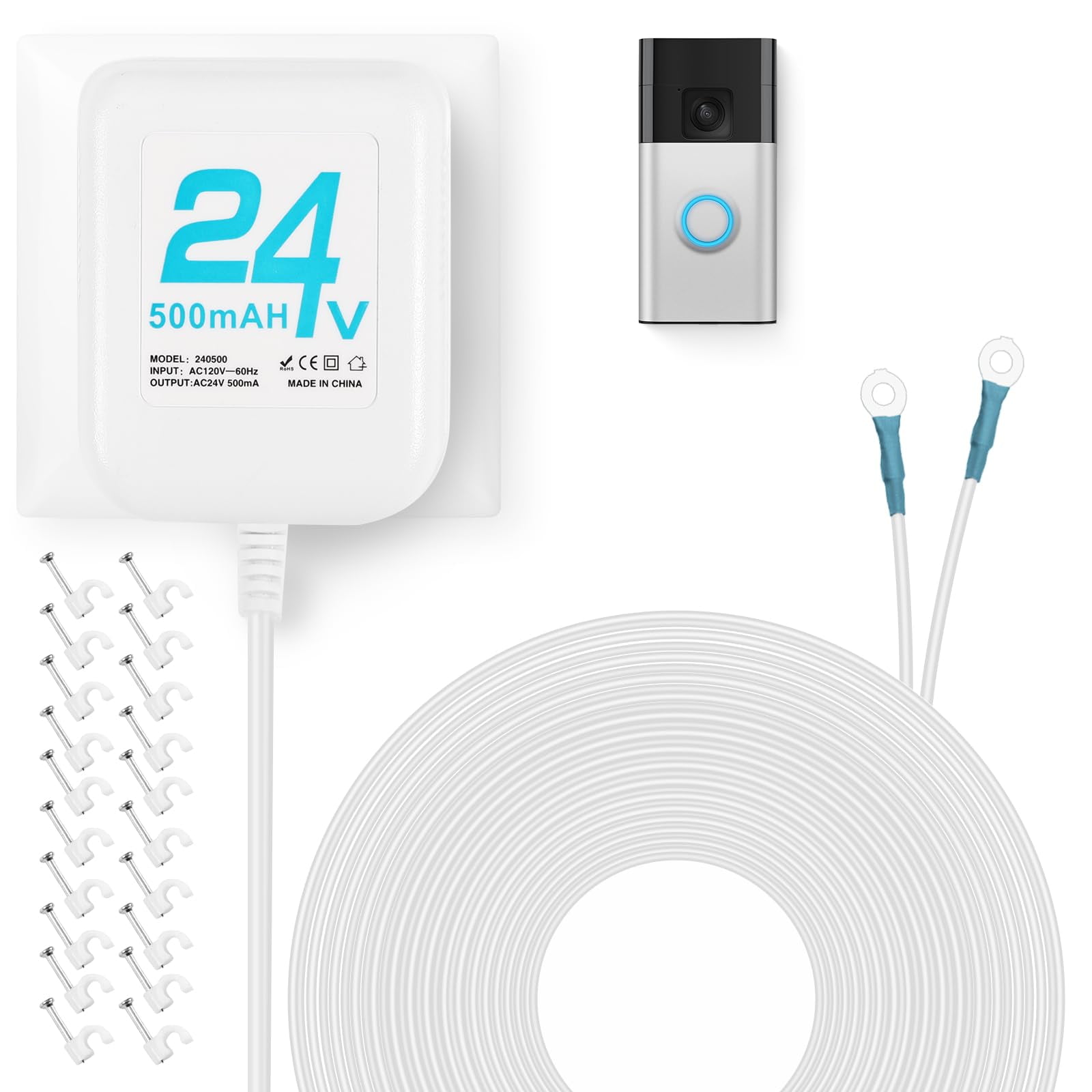 24V Doorbell Transformer, AC Adapter for All Ring Video Doorbell Versions, 16.4ft Doorbell Power ...