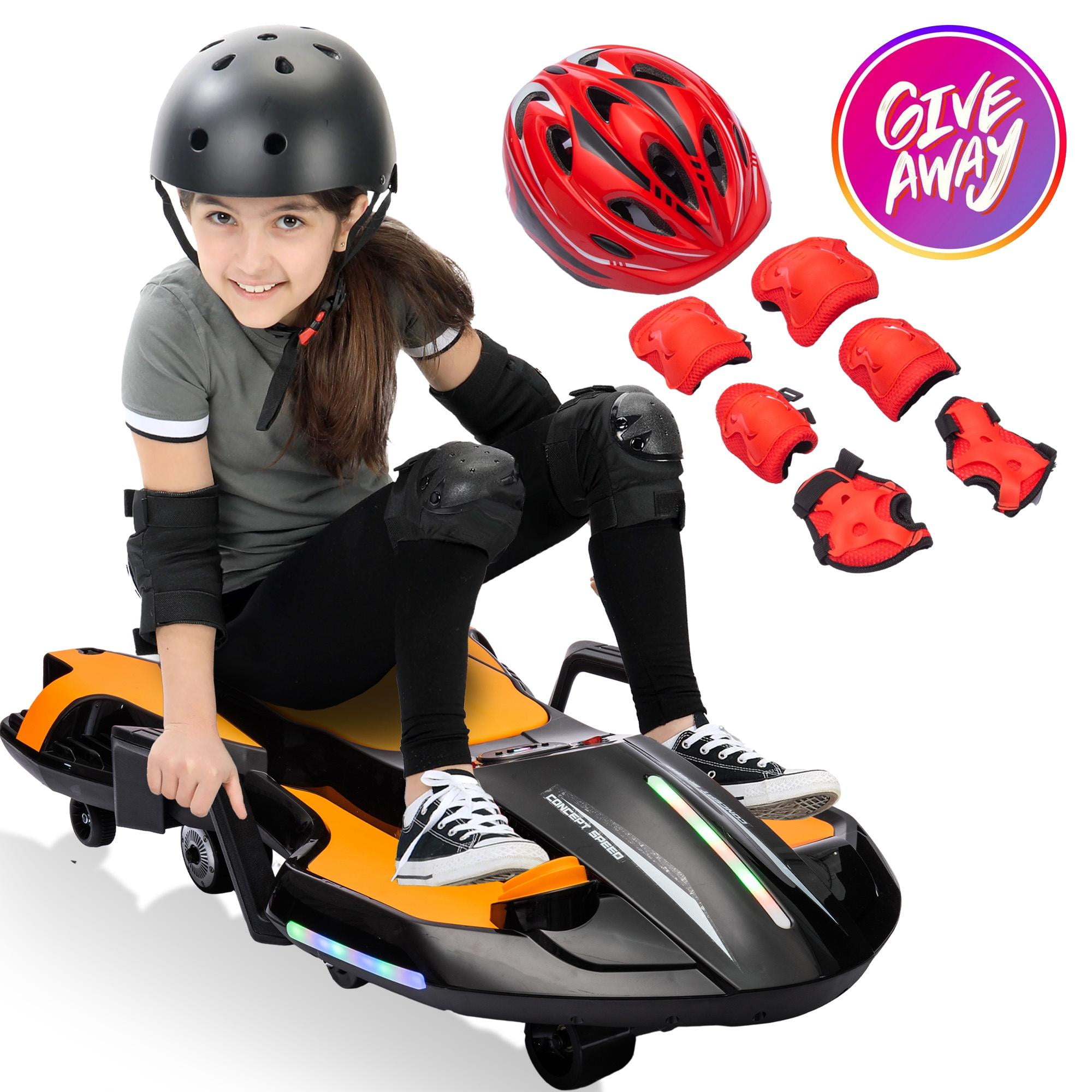 24V Electric Go Kart for Kids with Spray Function, 200W Ride on Electric Scooter with Helmet ...