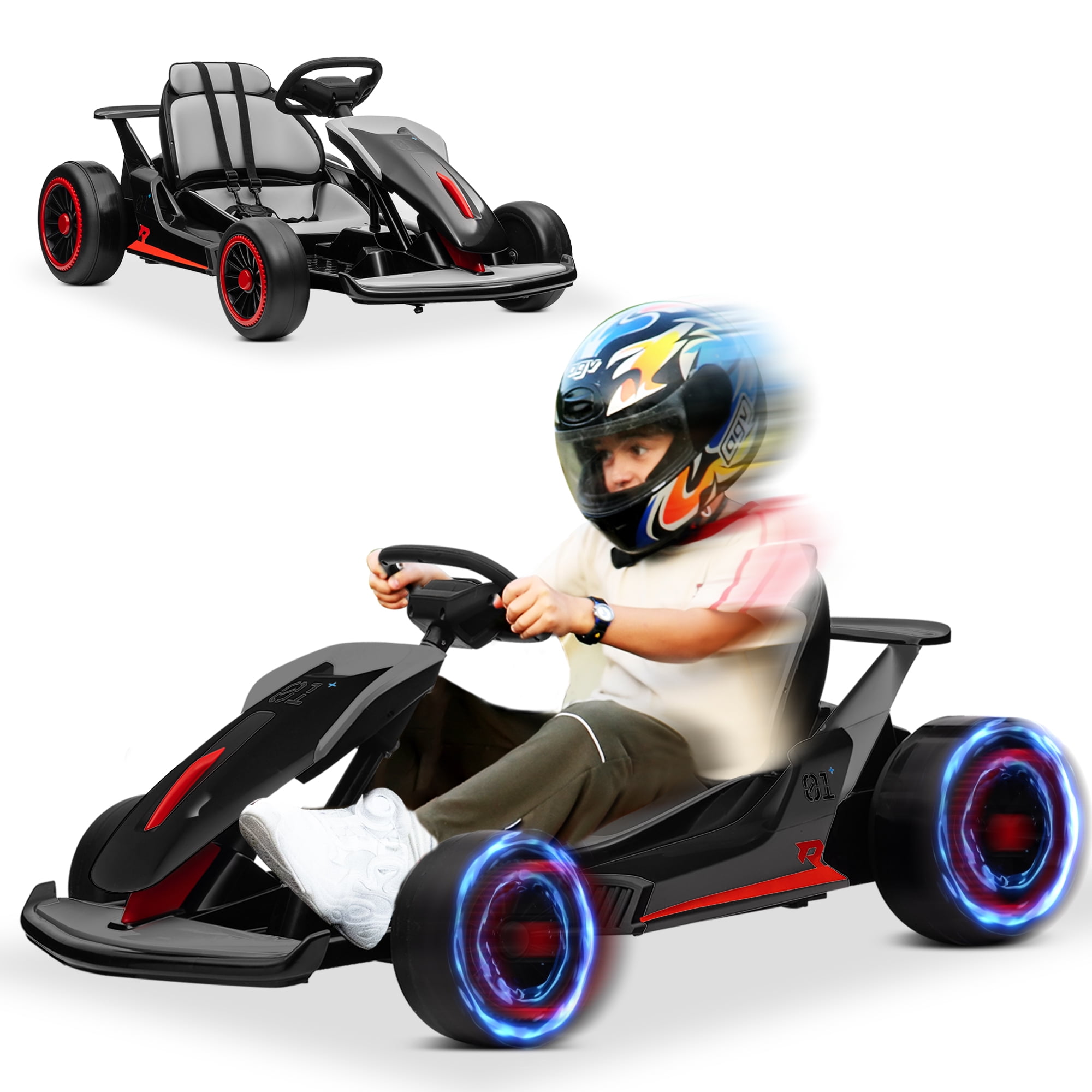 24V Electric Go Kart ride on toys for boys girls Age 6+, Black ...