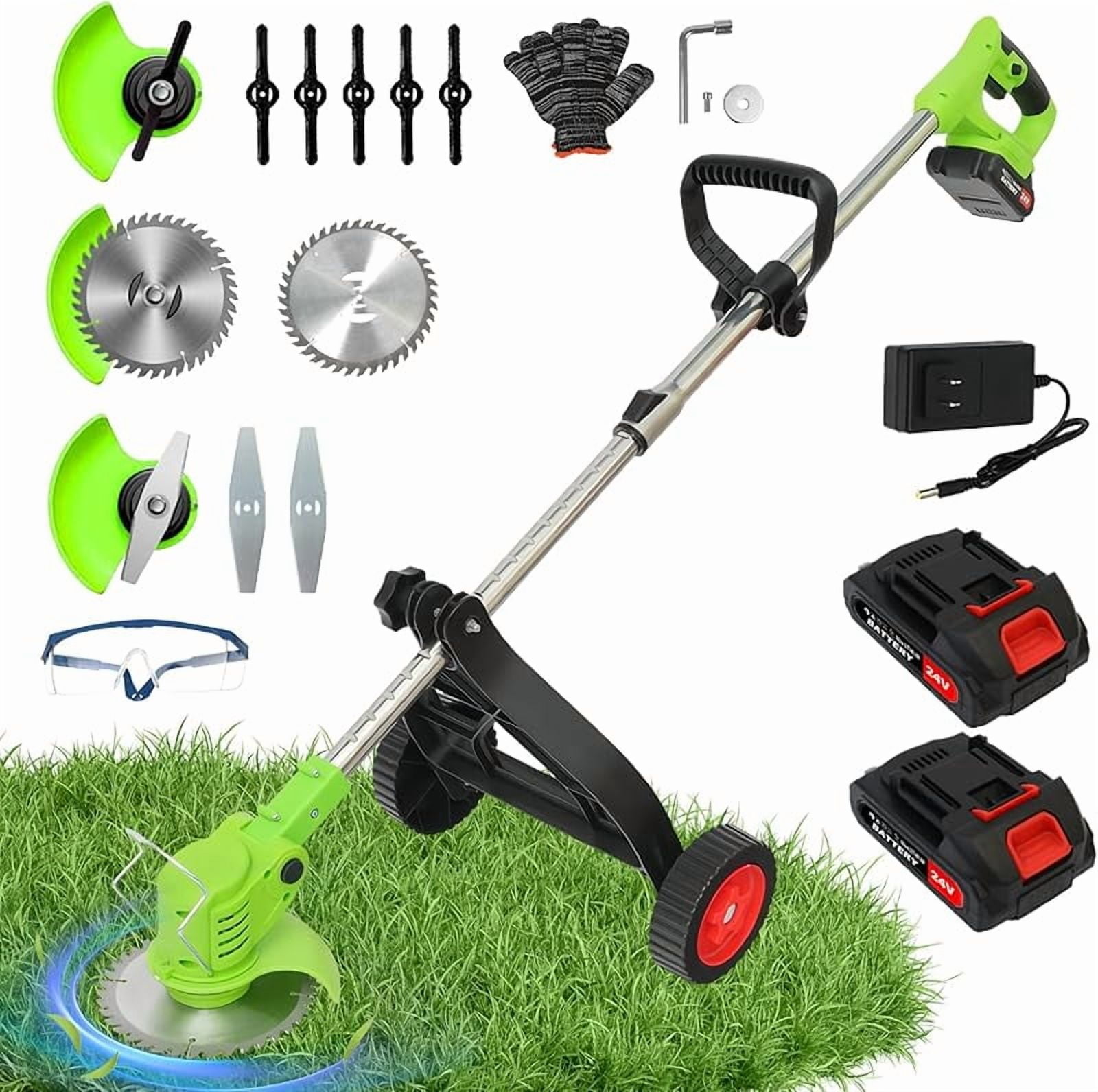 24V Electric Weed Wacker Cordless Grass Trimmer with 2x2000mAh ...