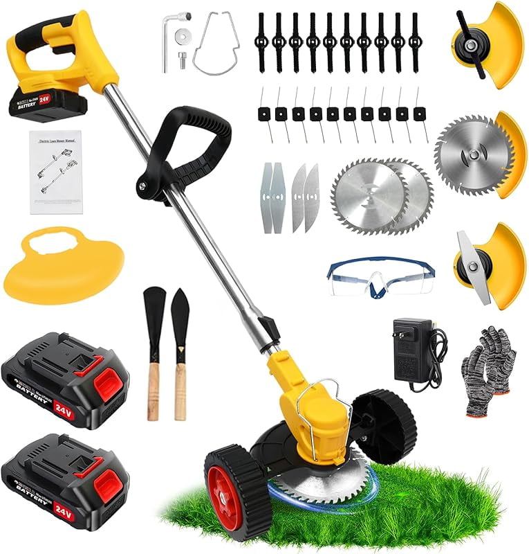 24V Electric Weed Wacker Cordless Grass Trimmer with 2x2000mAh ...