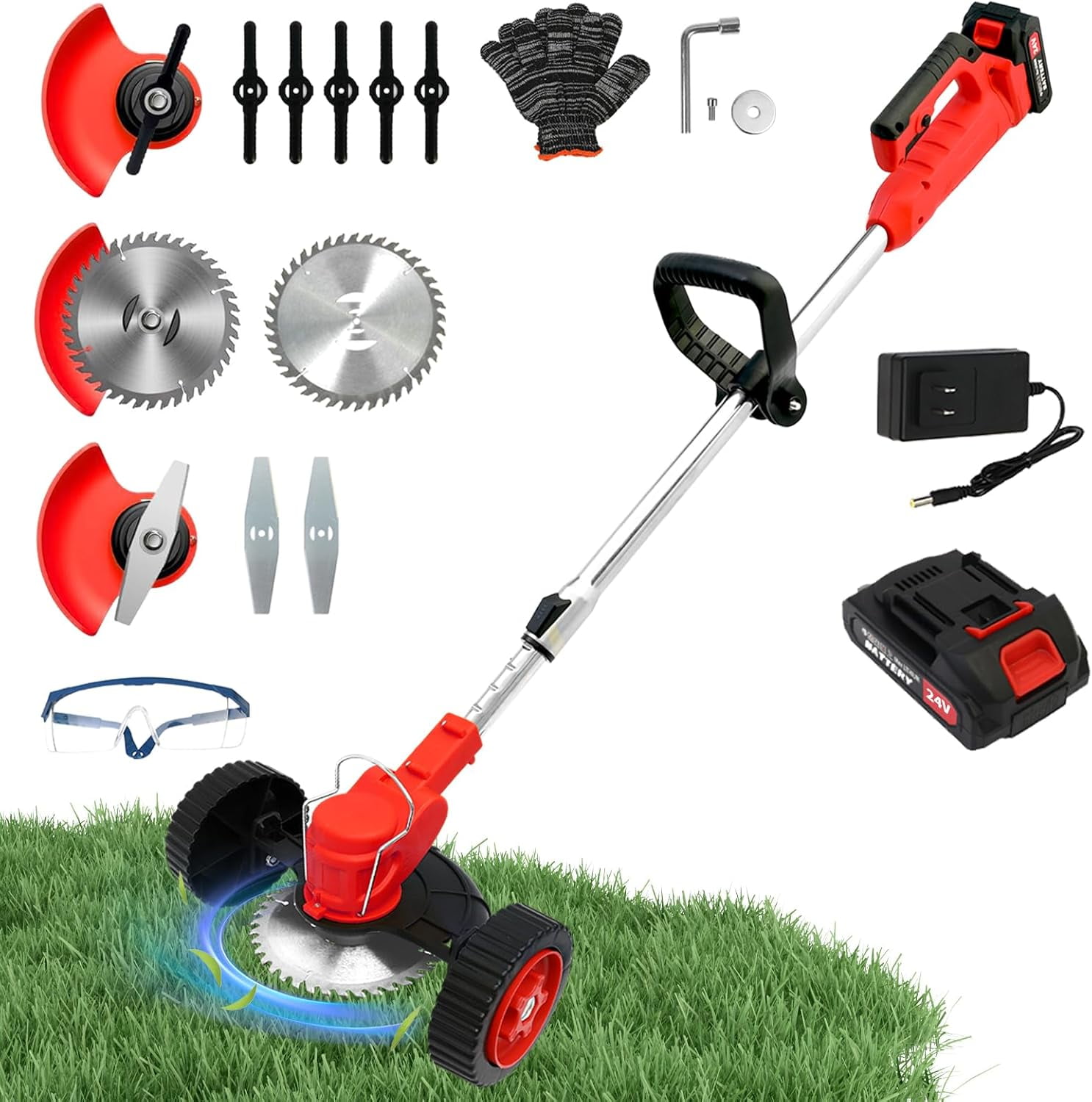 24V Electric Weed Wacker Grass Trimmer with Batteries & Fast Charger, 3 ...