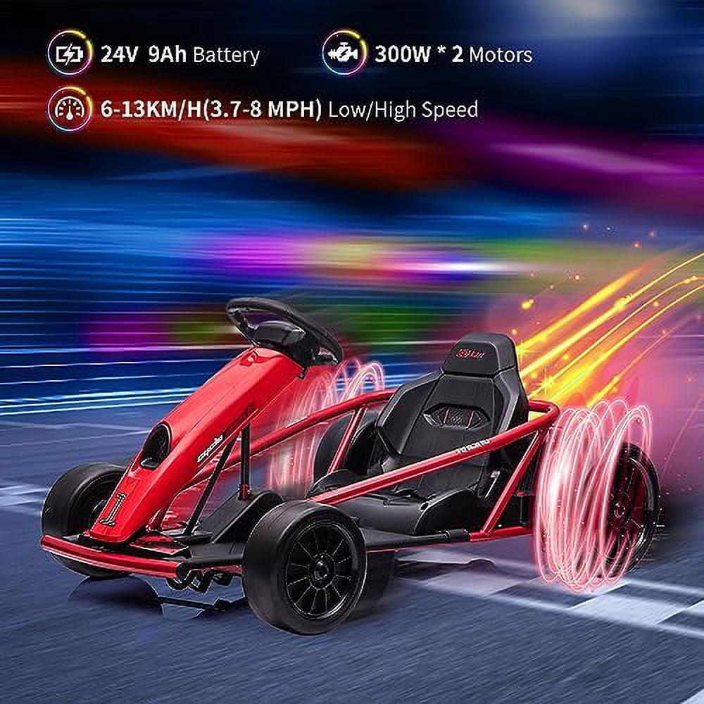 24V Go Kart for Kids 8-12 Years, 300W*2 Extra Powerful Motors, 9Ah ...