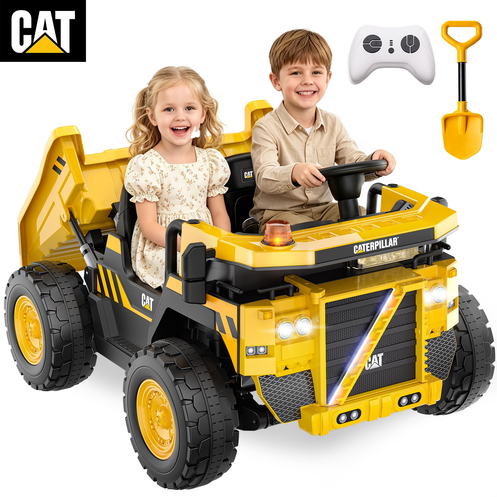 24V Kids Dump Truck, Caterpillar Licensed 2 Seater Toy Truck for Big ...