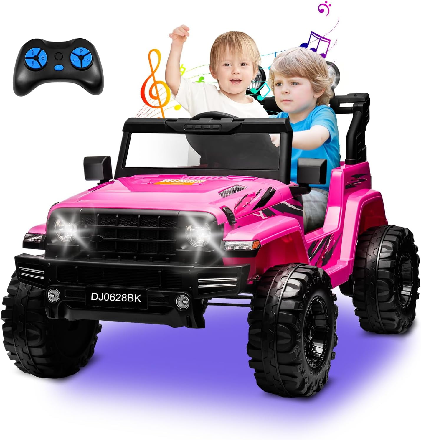 24V Kids Electric Ride on Car, 2-Seat Battery Powered Toy with LED ...
