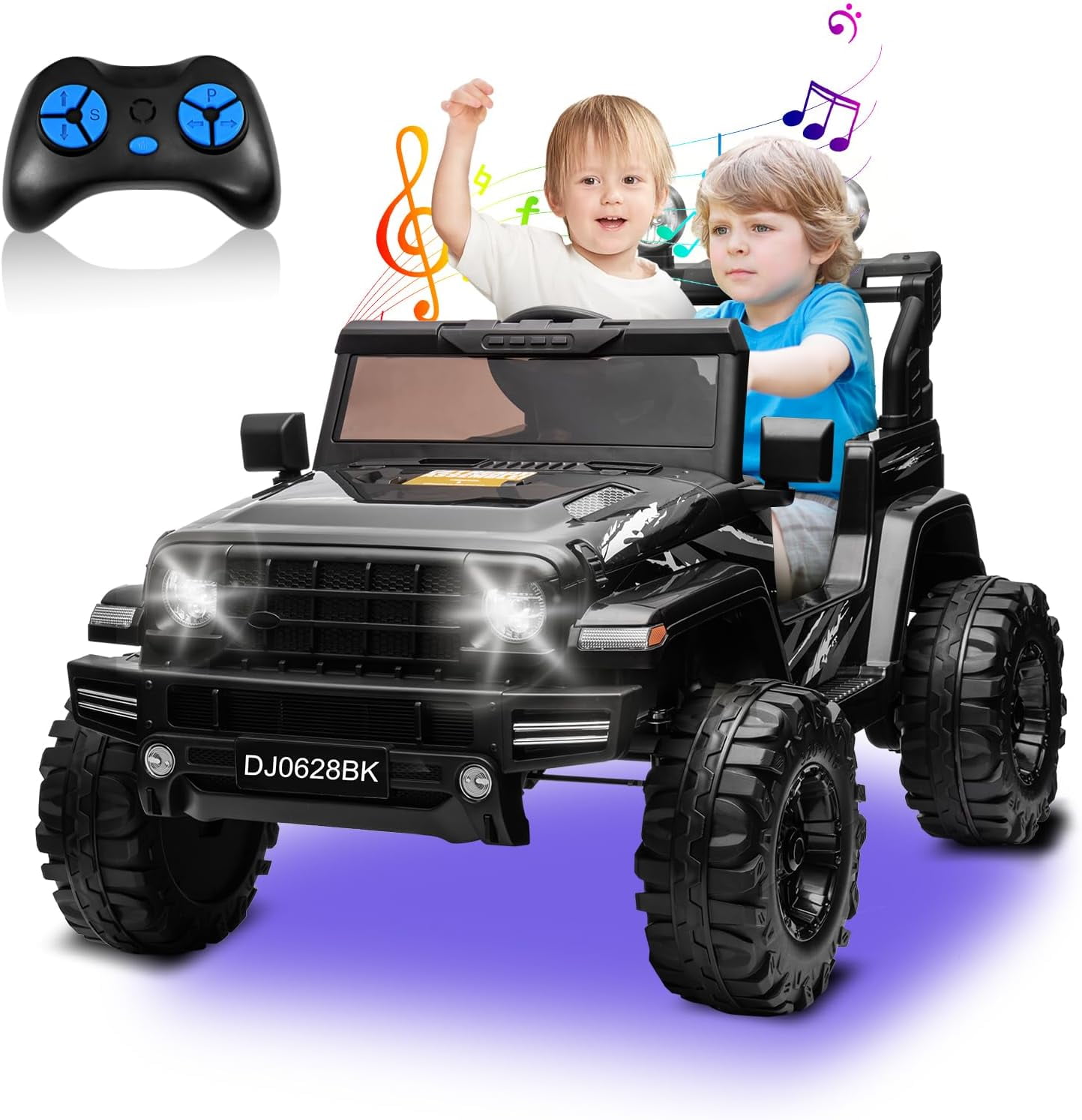 24V Kids Electric Ride on Car, 2-Seat Battery Powered Toy with LED ...