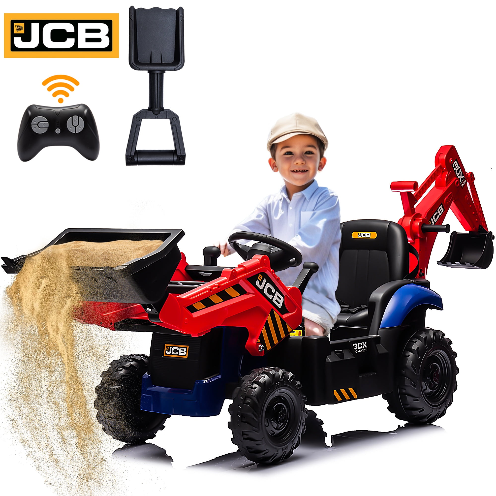24V Kids Ride on Excavator Digger Toy Cars, JCB Powered Ride on Backhoe ...