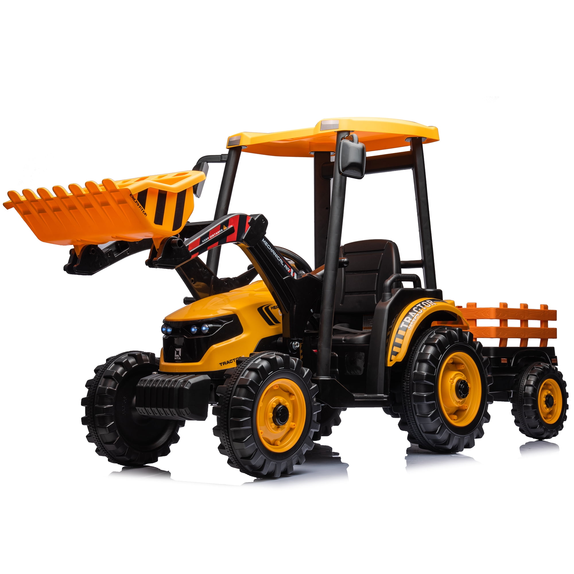 24V Kids Ride on Excavator Tractor with Trailer and Front Loader, 400W ...