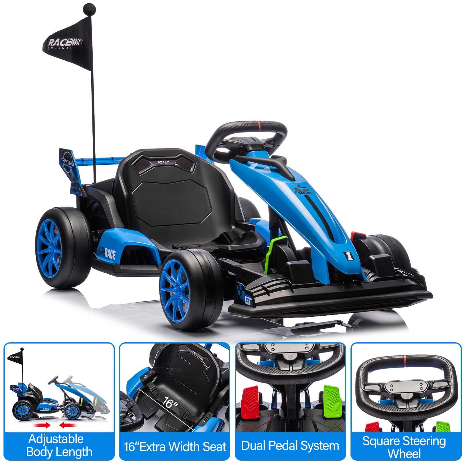 Towallmark 24V Kids Electric Go Kart, 7.5mph Drift Car, Adjustable ...
