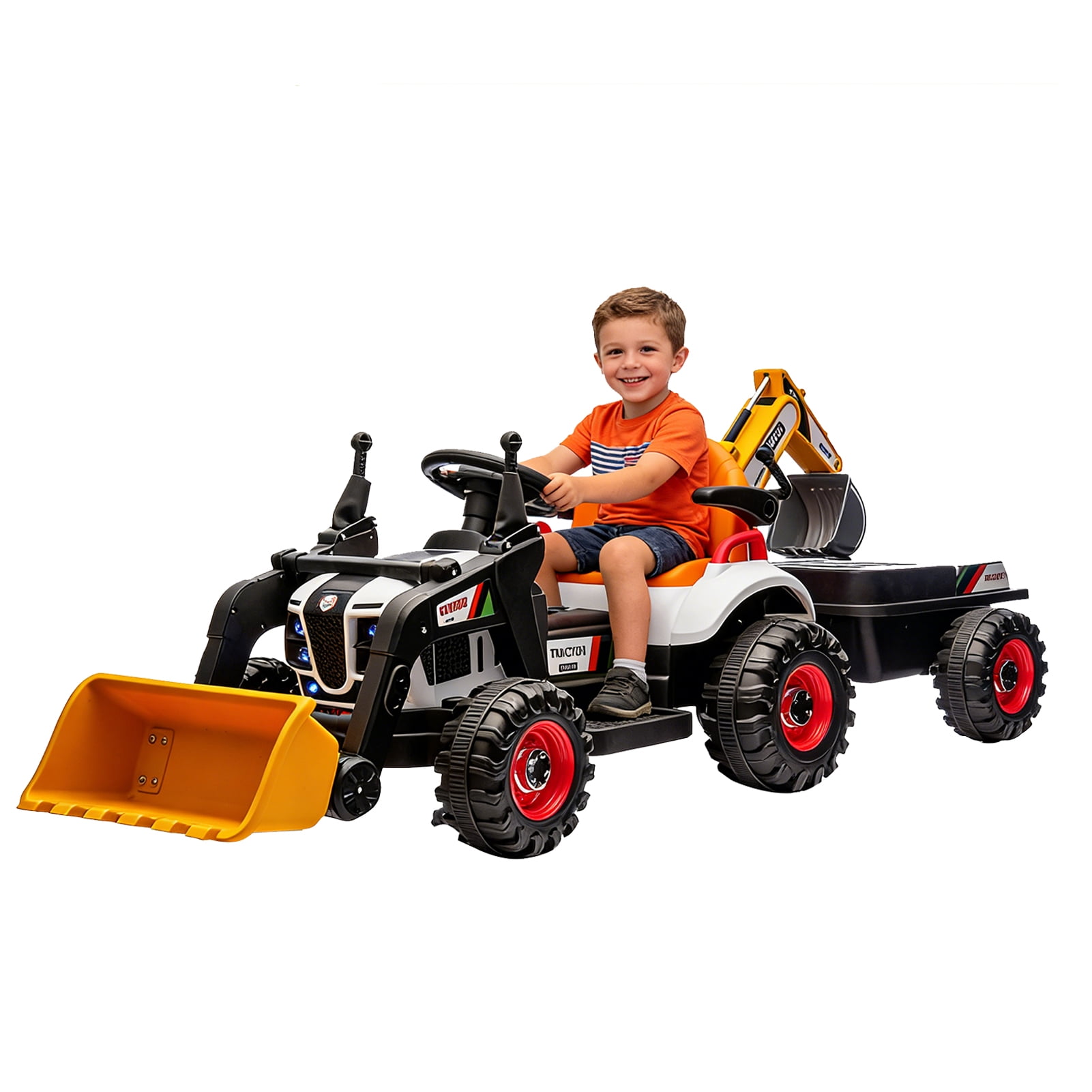 24V Kids Ride-On Electric Tractor Toy with 4-in-1 Construction ...