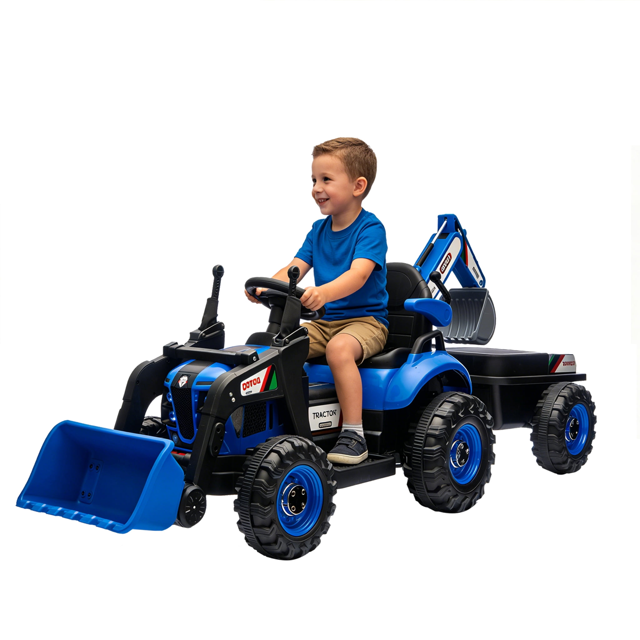 24V Kids Ride-On Electric Tractor Toy with 4-in-1 Construction ...