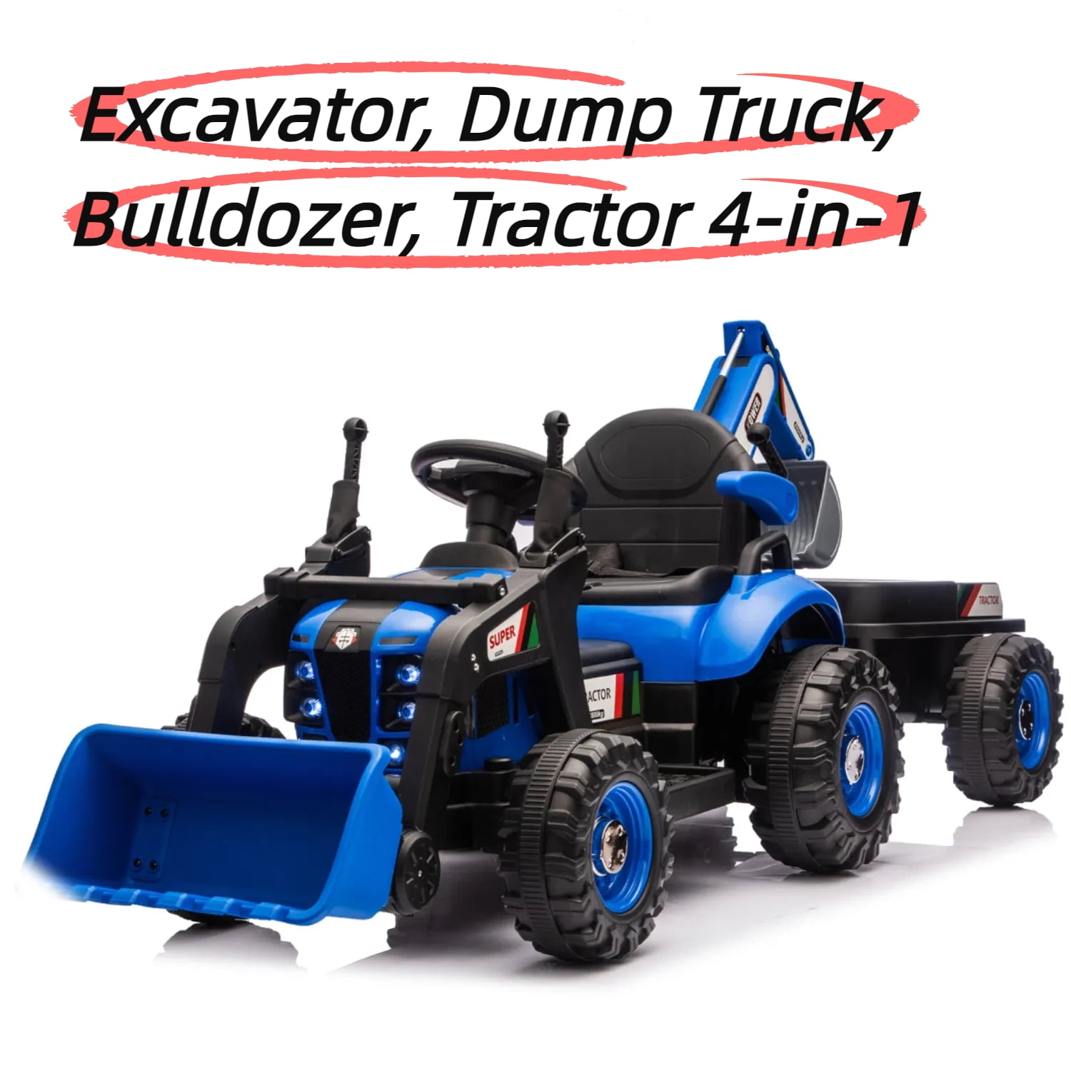 24V Kids Ride-On Electric Tractor Toy with 4-in-1 Construction ...