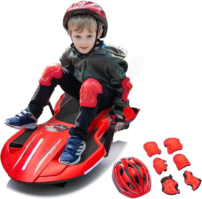 24V Kids Ride on Toy with Helmet Knee Pads, Devilfish Shaped Ride on ...