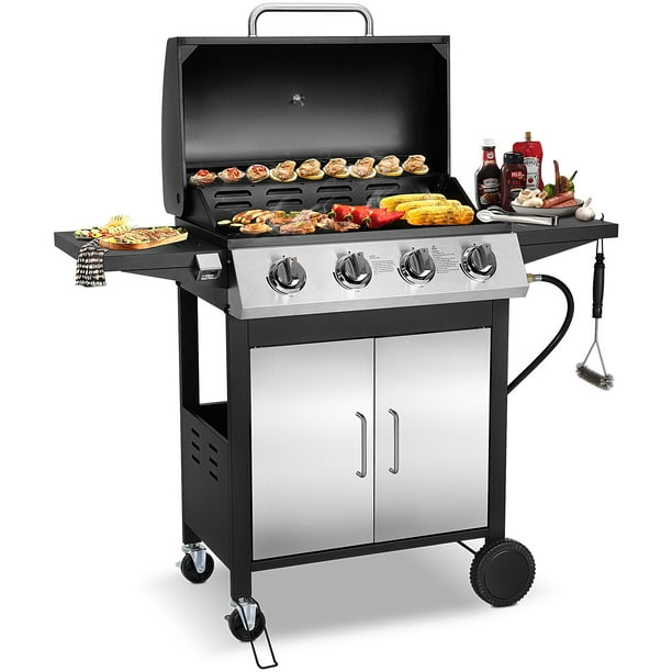 Seizeen 4-Burner Propane Gas Grill, 40,000BTU Outdoor BBQ Grill W/Brush ...