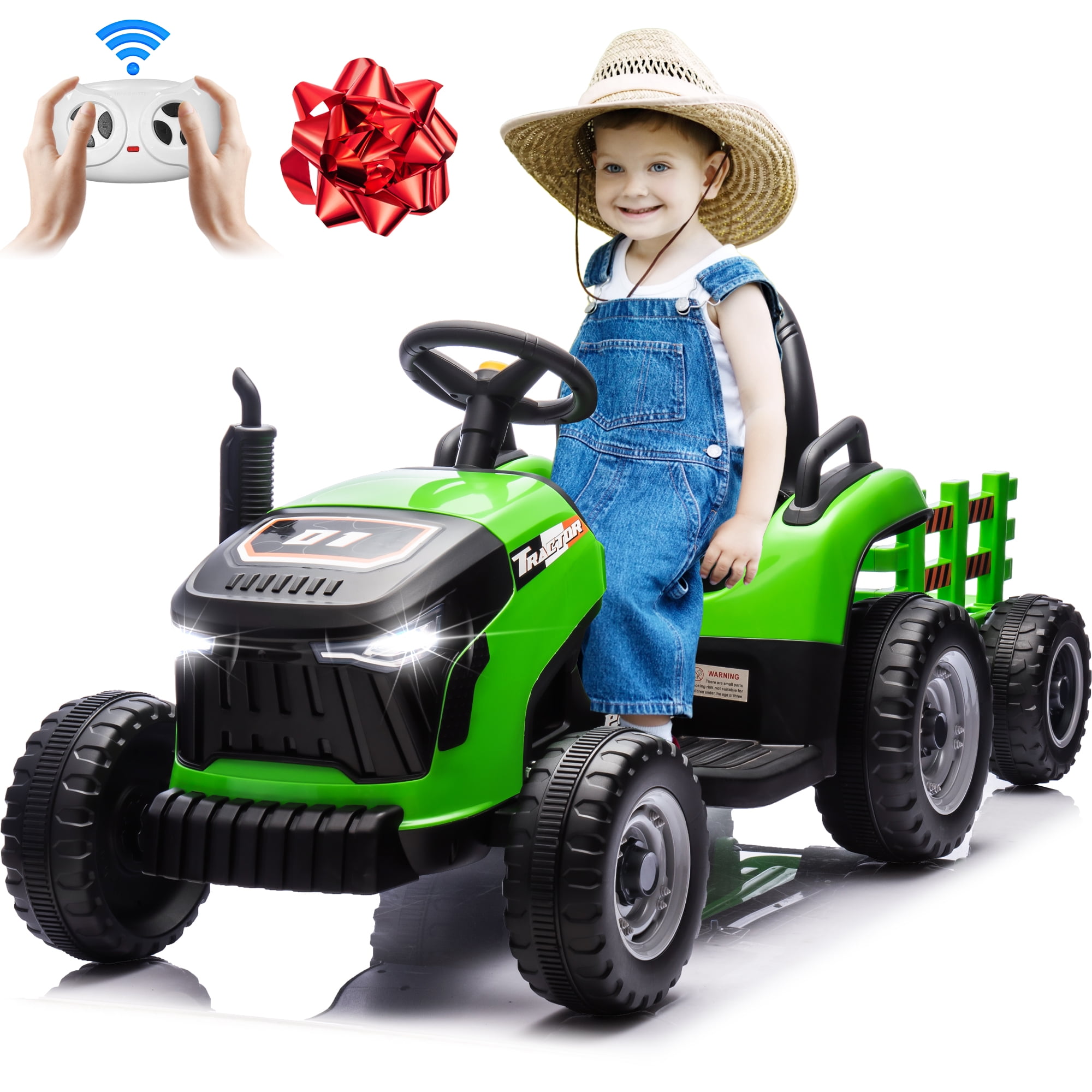 24V Kids Ride on Tractor with Remote Control, Dual Motors Electric ...