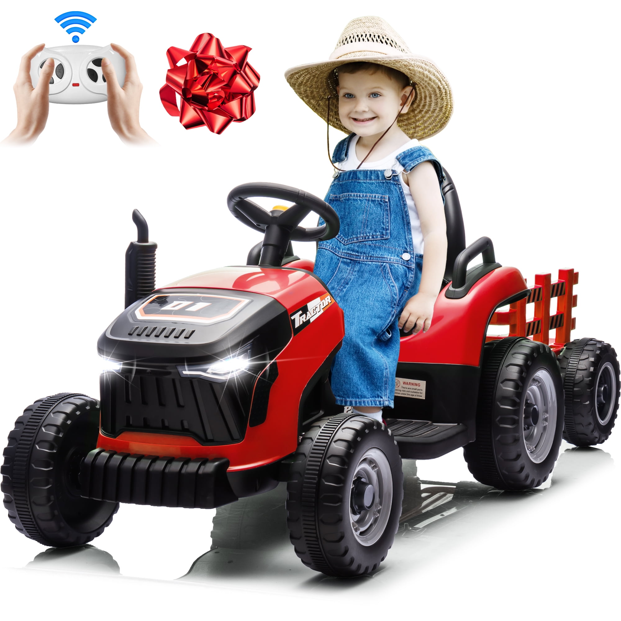 24V Kids Ride on Tractor with Remote Control, Dual Motors Electric ...