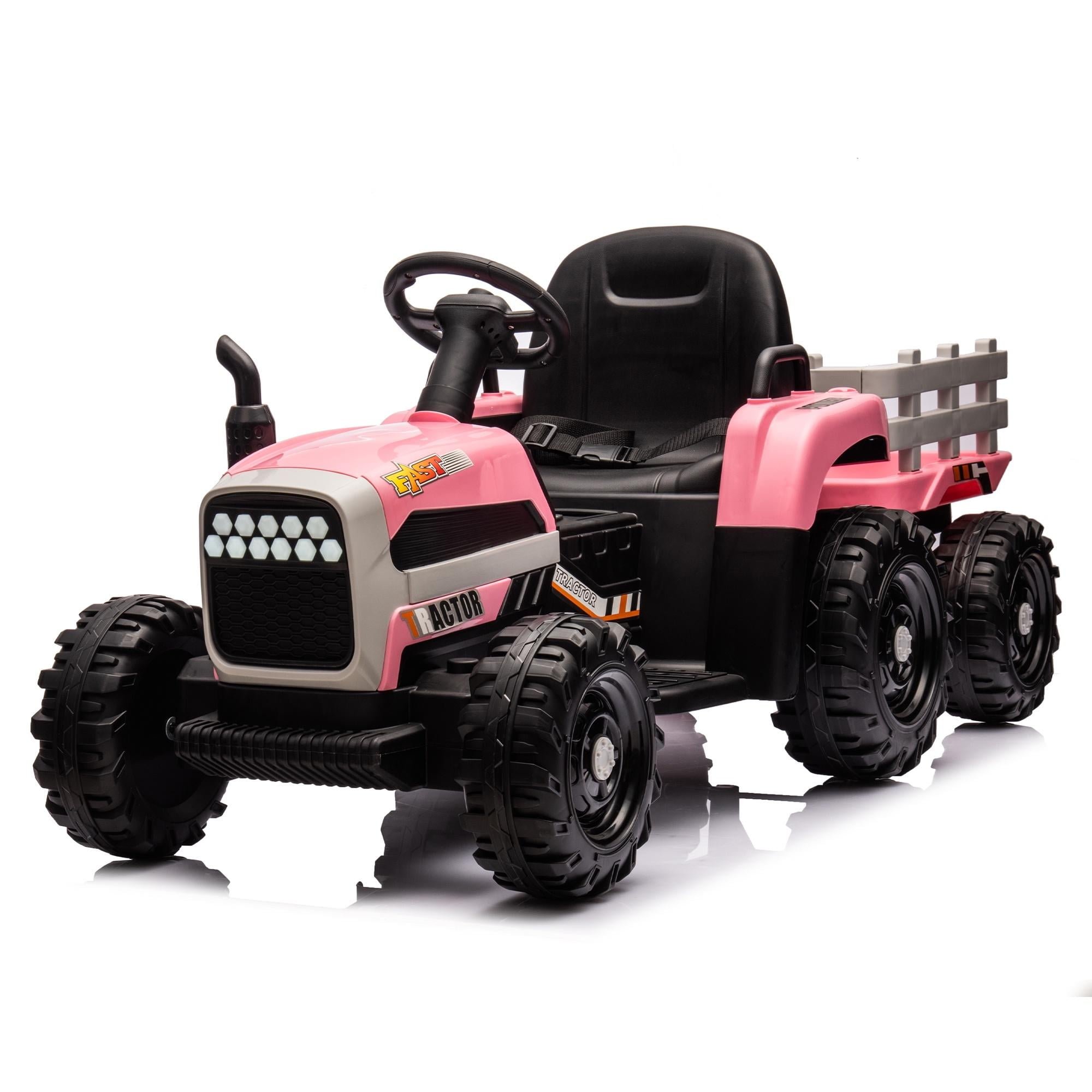 24V Kids Ride on Tractor with Trailer, Powered Electric Tractor with ...