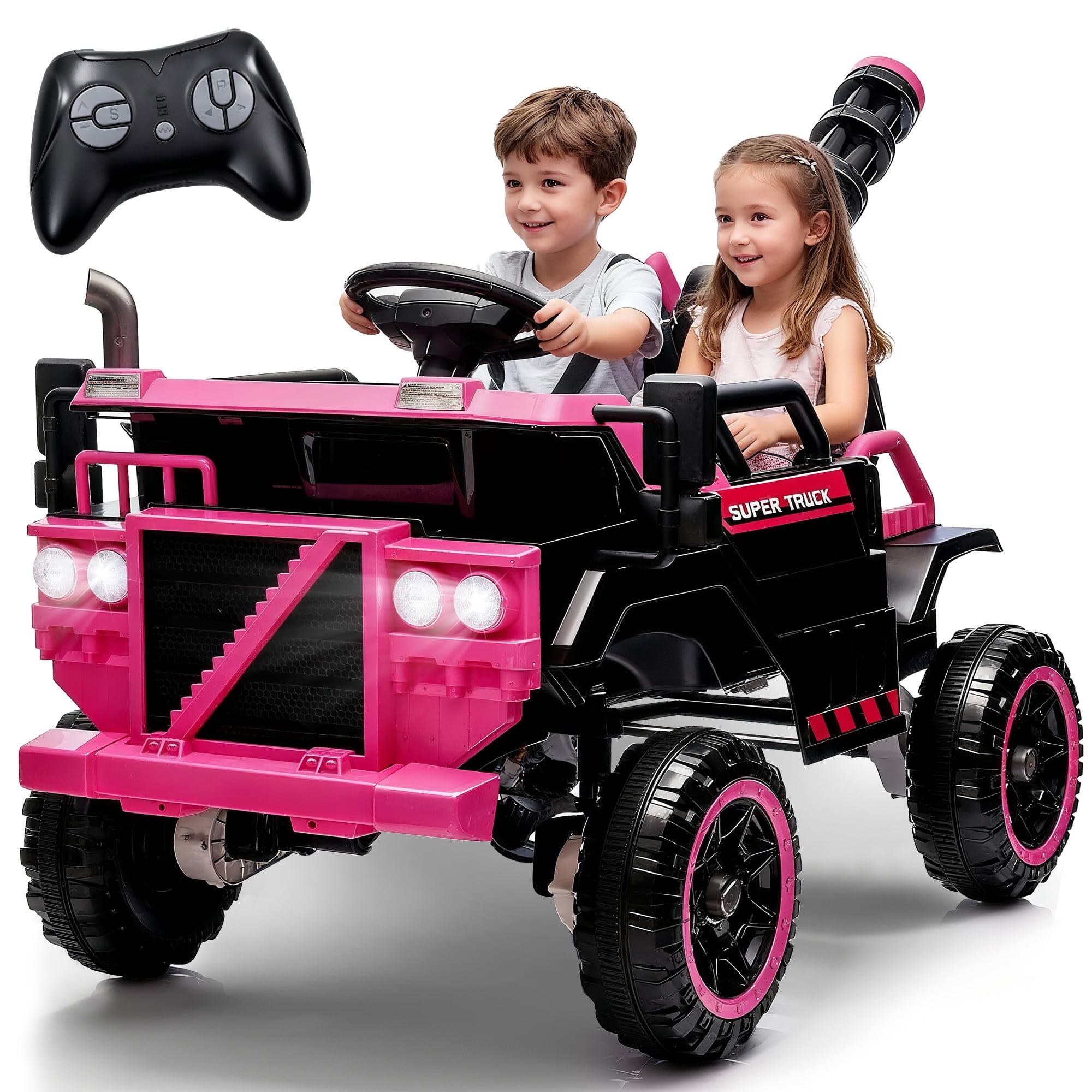 24V Ride on Toy 3 Seater, Powered Ride on Car Truck with Built-in Water ...