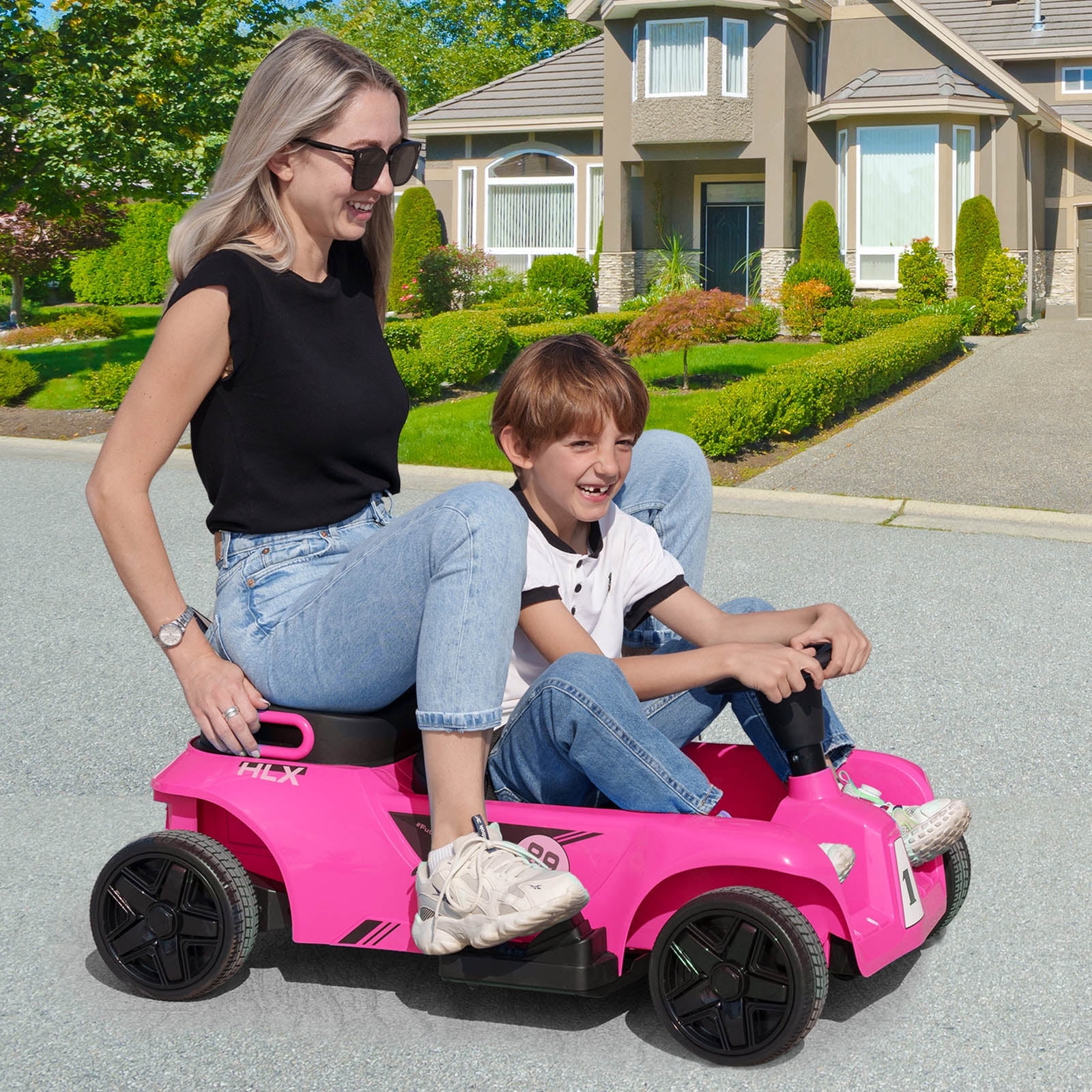 24V Two-Seater Kids Ride On Car Electric Parent-Child Go Kart 3-Speed,Music with Remote Control ...