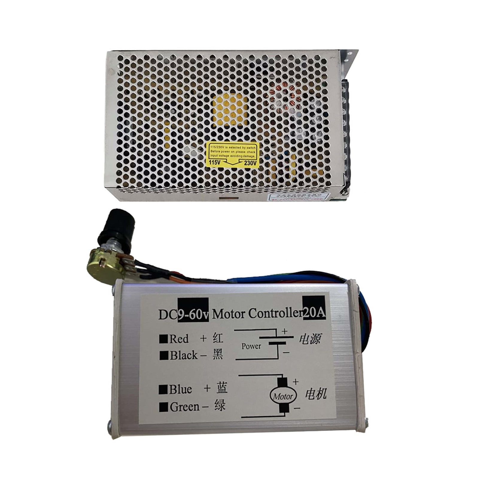 24VDC 200W 1000RPM Air-cooled motor /52mm clamps/power supply/speed ...