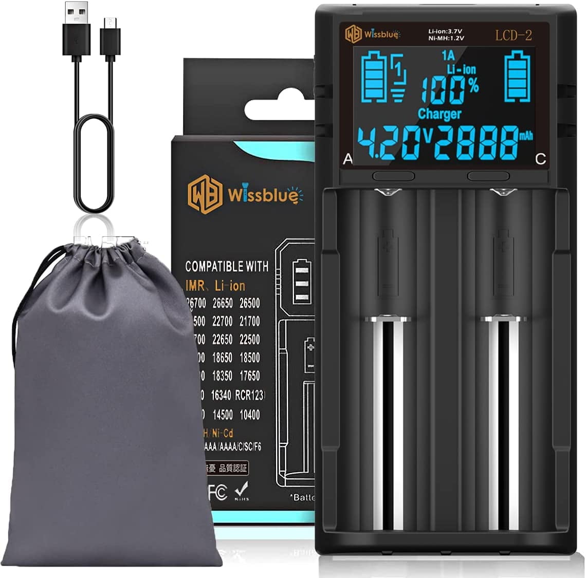 24W DC 18650 Battery Charger, Including LCD Displayable Capacity ...
