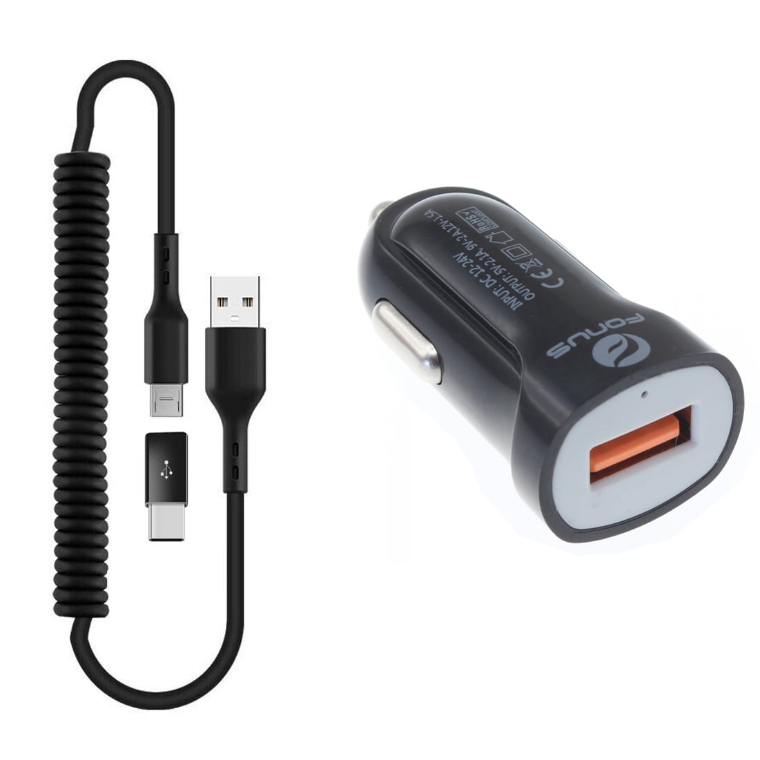 24W Fast Car Charger for Kyocera DuraForce Pro 3 Phone - Coiled USB ...