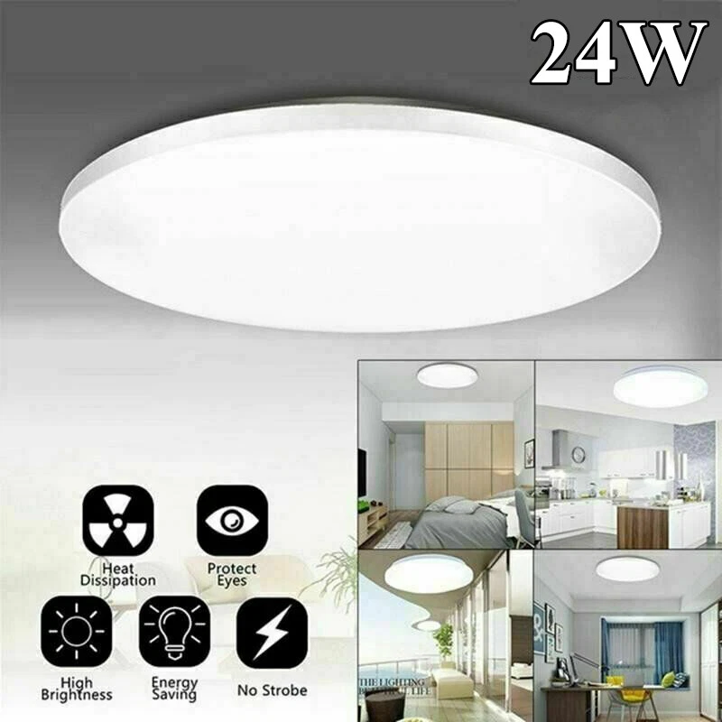 24W LED Surface Mount Fixture Ceiling Light Bedroom Kitchen Round Panel ...