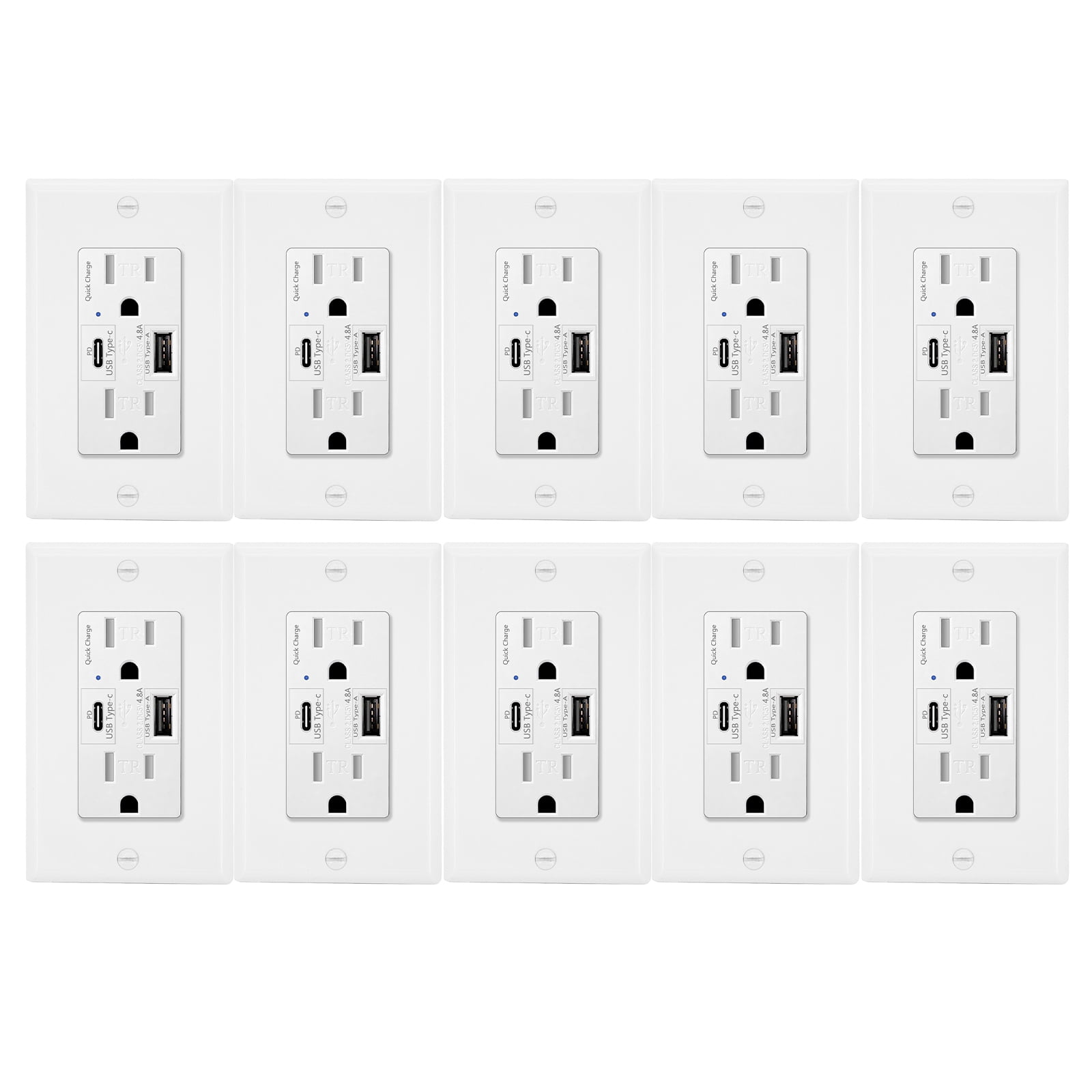 24W USB C Outlets Fast Charging,Greencycle 10PK 15Amp Electrical Outlet ...