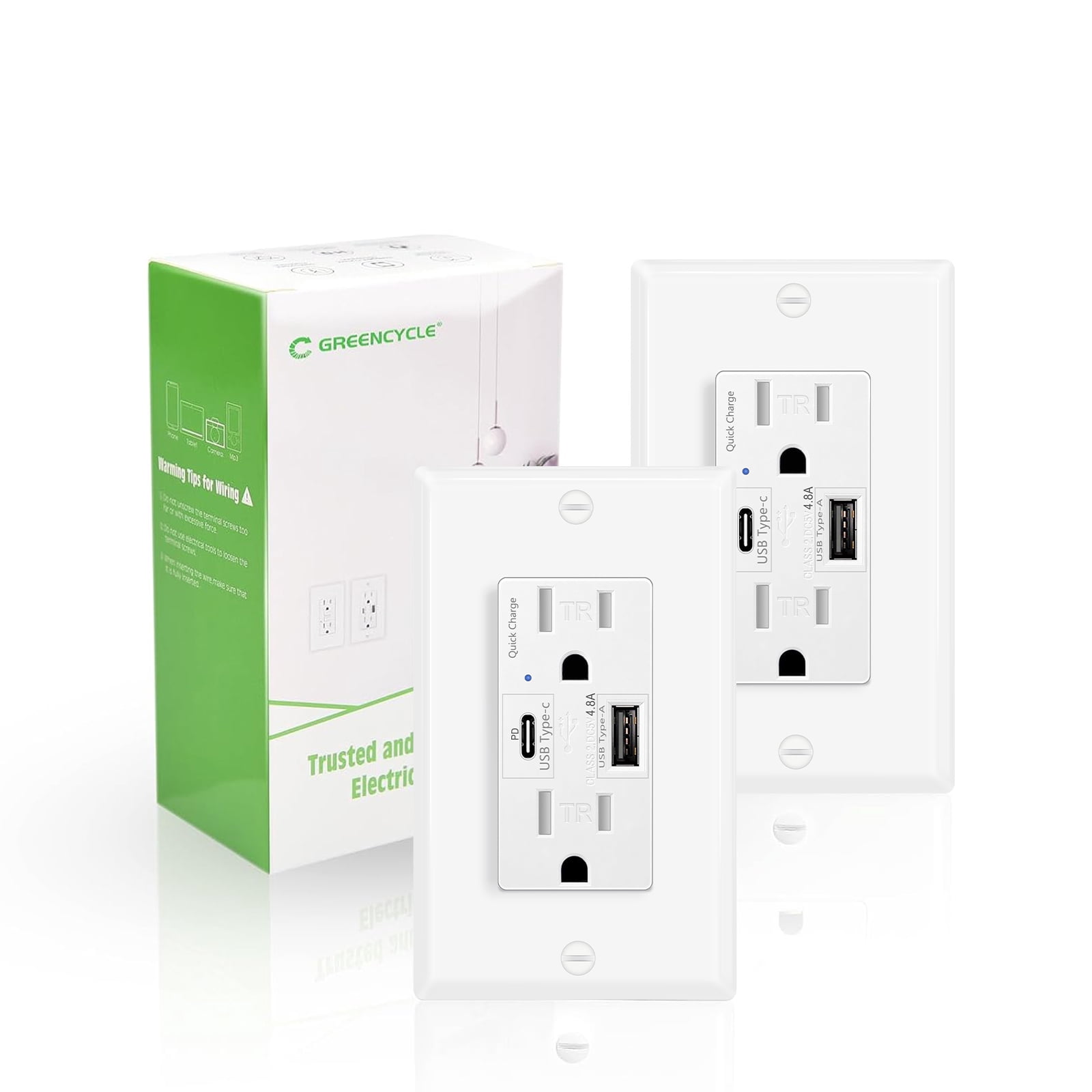 24W USB C Outlets Fast Charging,Greencycle 2PK 15Amp Electrical Outlet ...