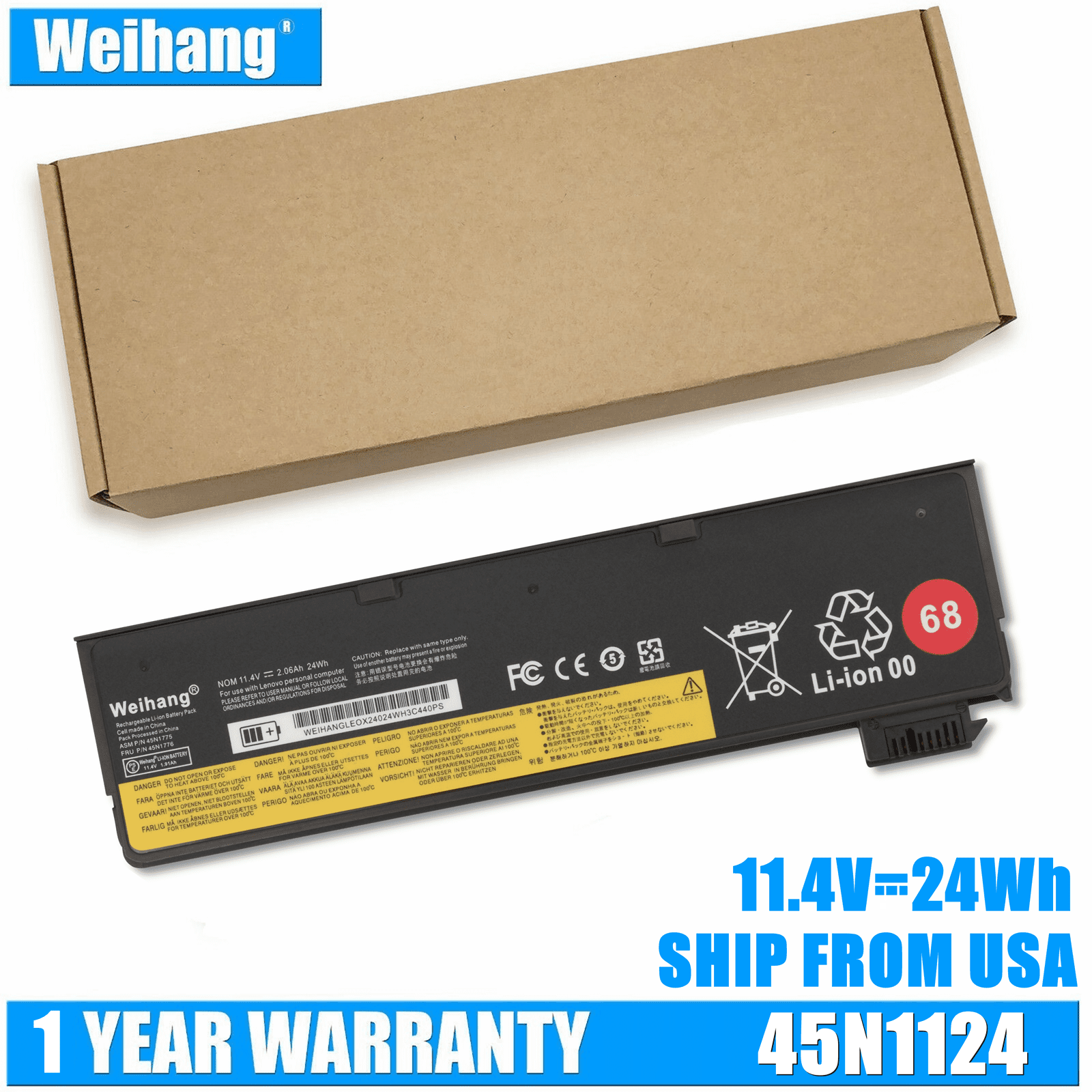 24Wh 3 Cell Battery 68 For Lenovo Thinkpad X240 240S X250 X260 X270 ...