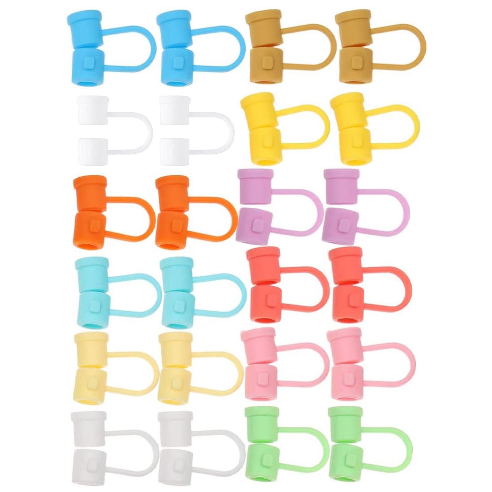 24X/set Multicolored Silicone Drinking Straw Cap Cover Rainbow Reusable ...