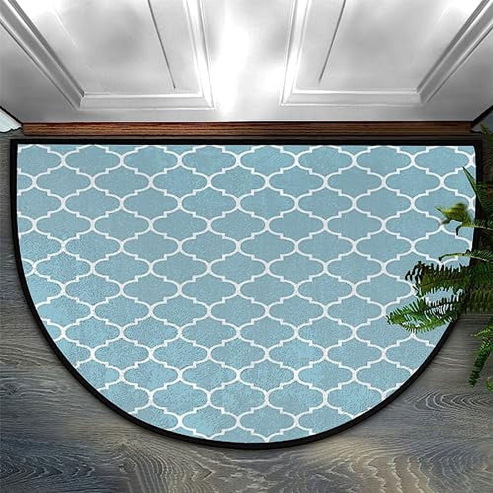 24X16 Inch Half Round Door Mat, Blue Moroccan Non-Slip Half Circle Area ...