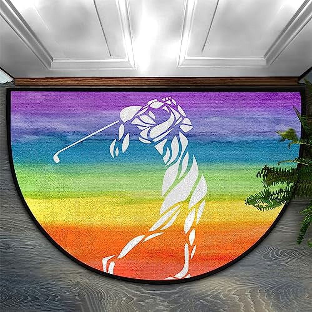 24X16 Inch Half Round Door Mat,Sport Golf Ball Rainbow Non Slip ...