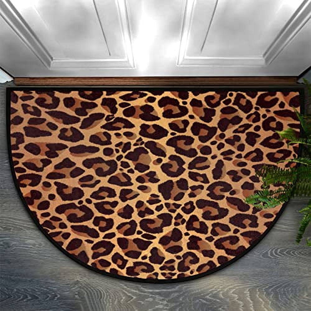 24X16 Inch Leopard Print Half Round Door Mat Indoor , Retro Orange ...