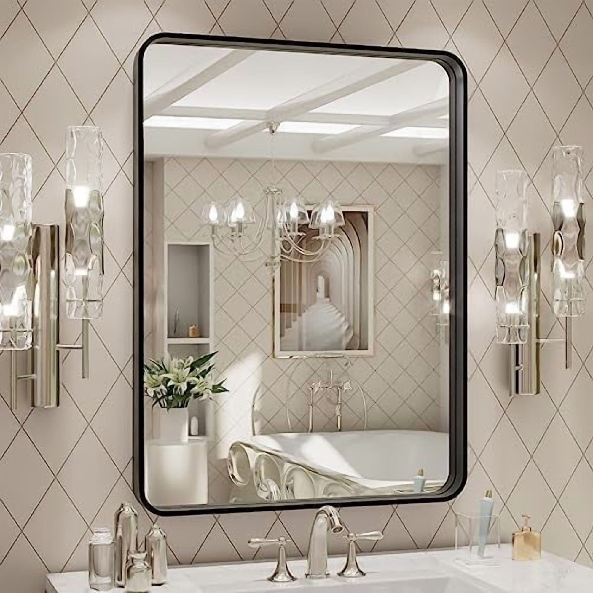 24X32 Inch Black Metal Framed Bathroom Mirror for Wall, Matte Black ...