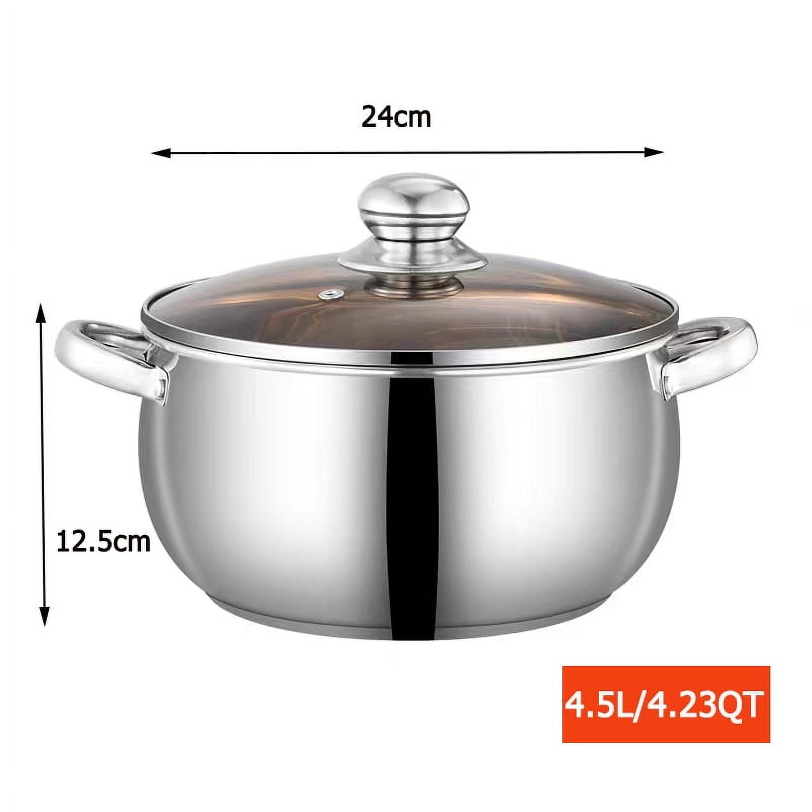24cm/9.45in 304 Stainless Steel Casserole Apple Shape Big Capacity Tempered Glass Lid Induction ...