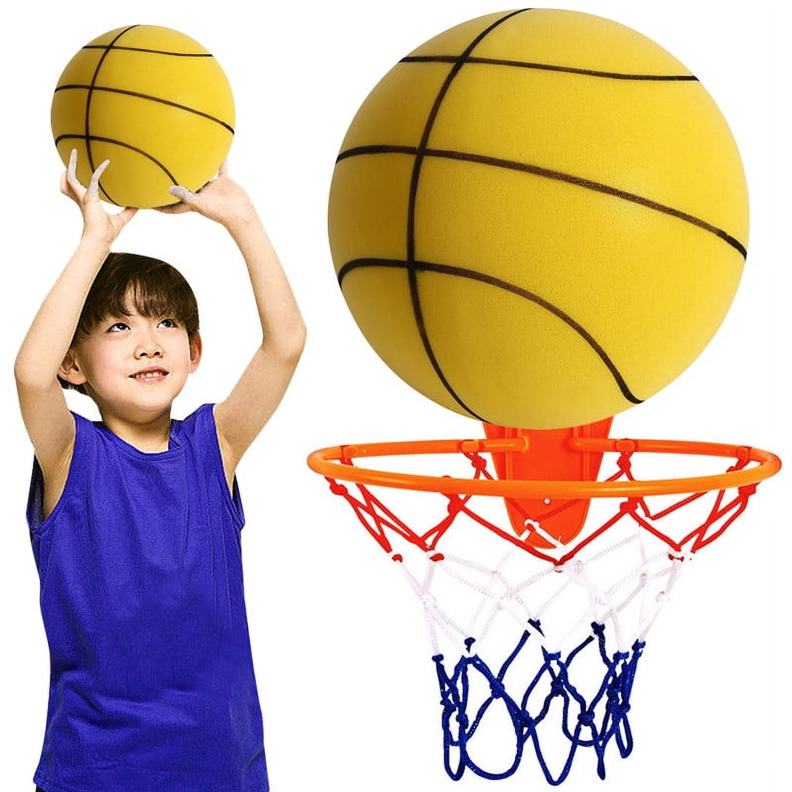 24cm Bouncing Mute Basketball with Rim, Size 7 Silent Basketball Indoor ...