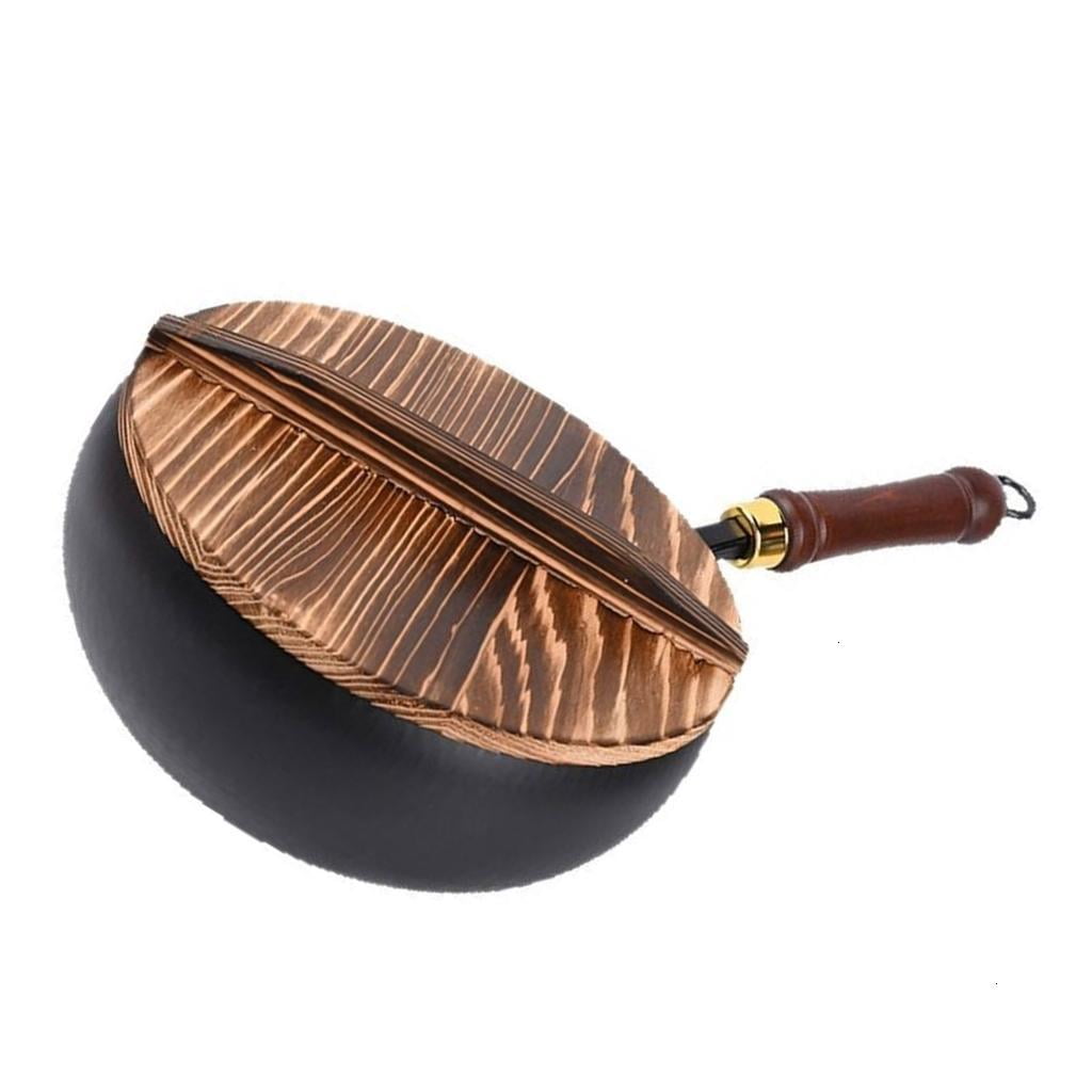 24cm Smooth Finishes Nonstick Cast Iron Wok For Stir Frying Braising ...