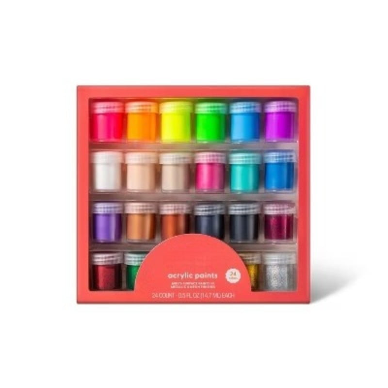 24ct Acrylic Paint Set Metallic/Neon/GlitterNon-Toxic Craft Paints for ...