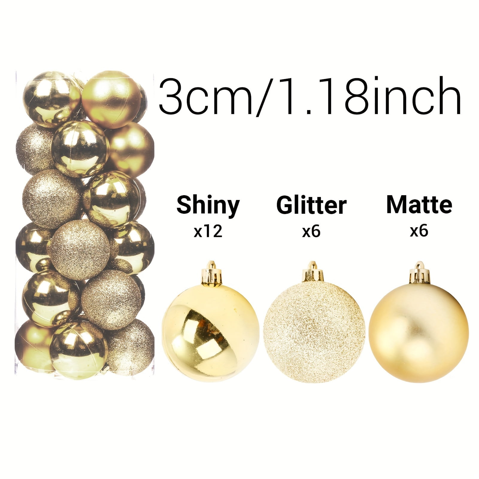 24ct Unbreakable Christmas Ball Decorations, 1.57"-2.36" Hanging Orbs ...