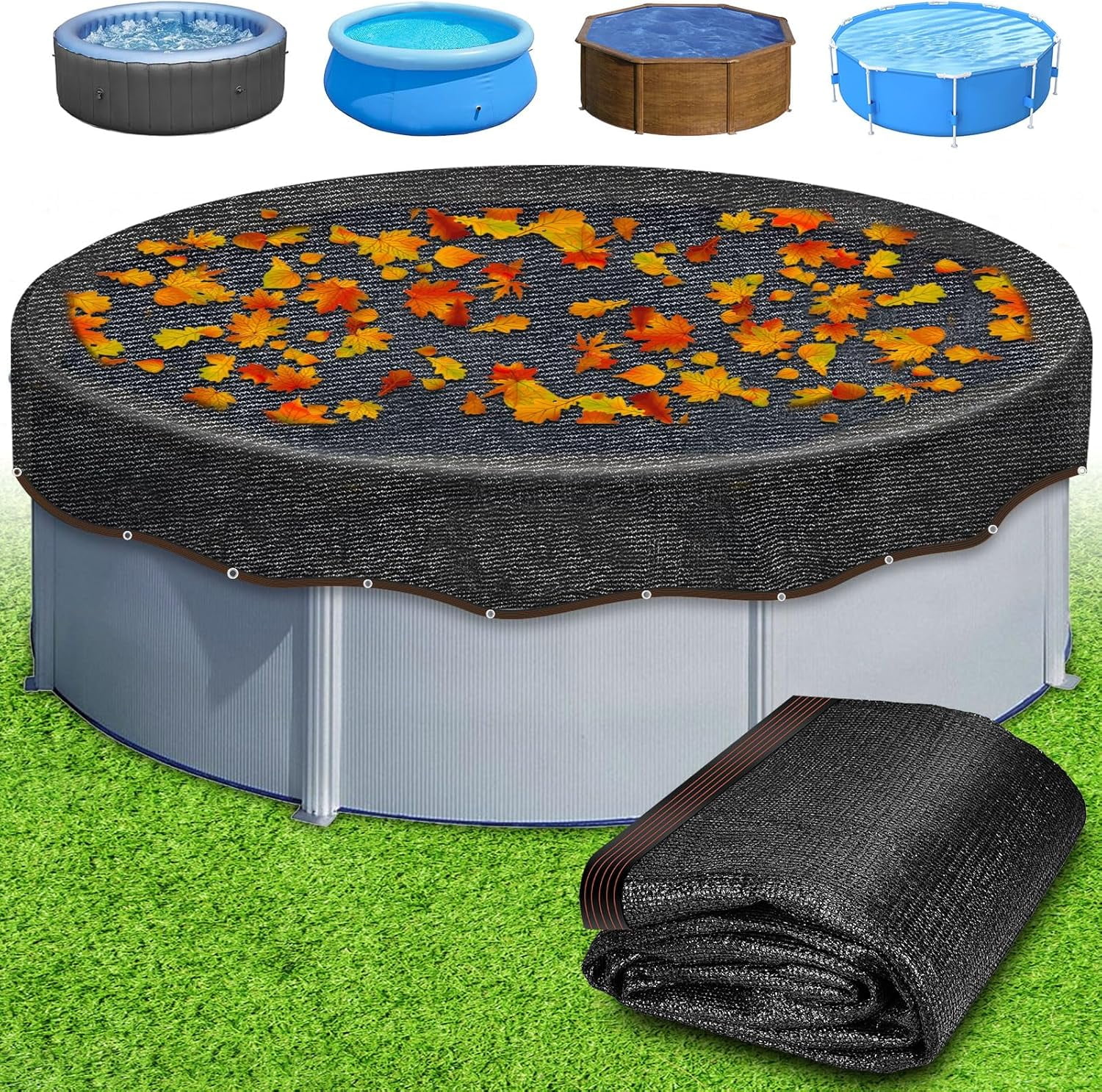 24ft Round Leaf Net Pool Cover, Pool Leaf Net Covers for Above Ground ...