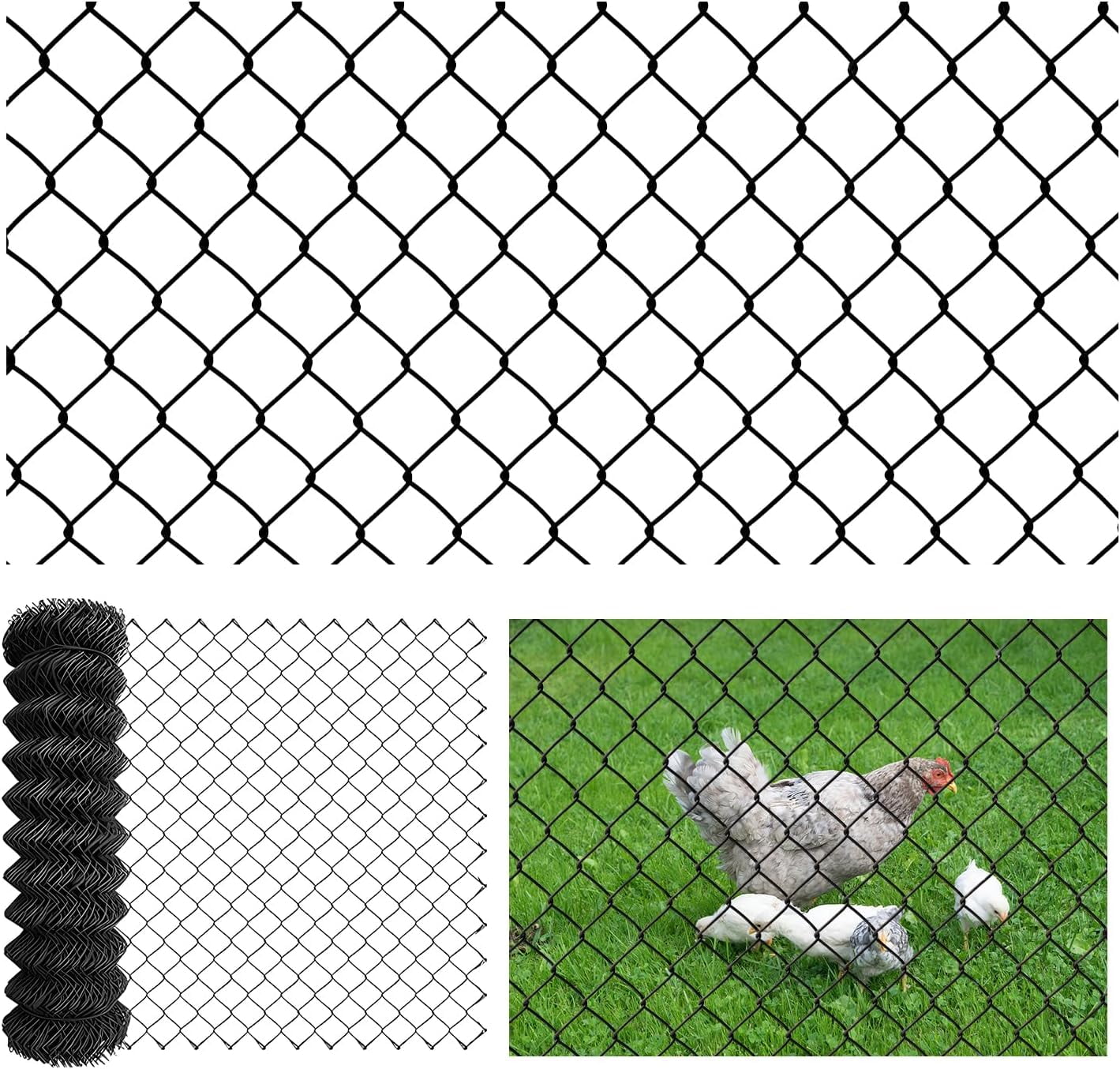 24in ×100ft Metal Black Chicken Wire Fence, PVC Coated Welded Wire Mesh ...