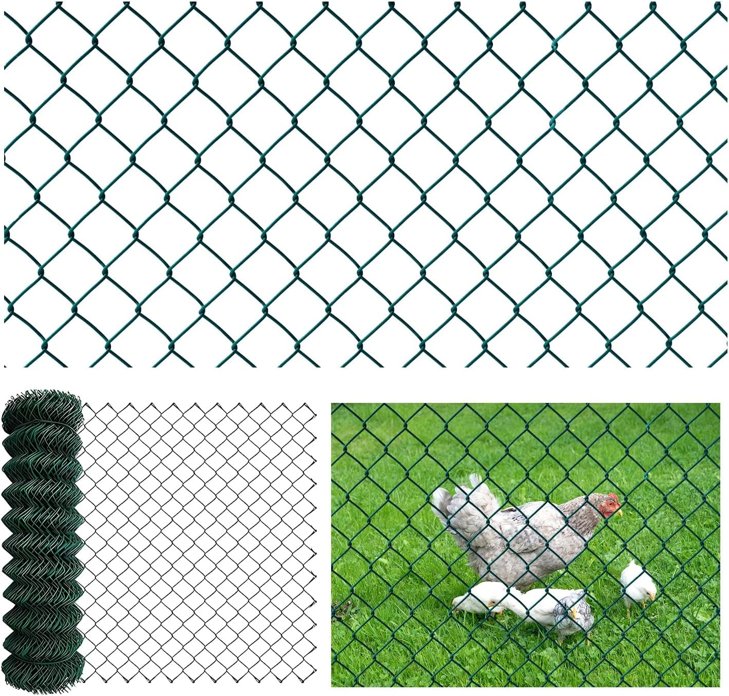 24in ×100ft Metal Green Chicken Wire Fence, PVC Coated Welded Wire Mesh ...