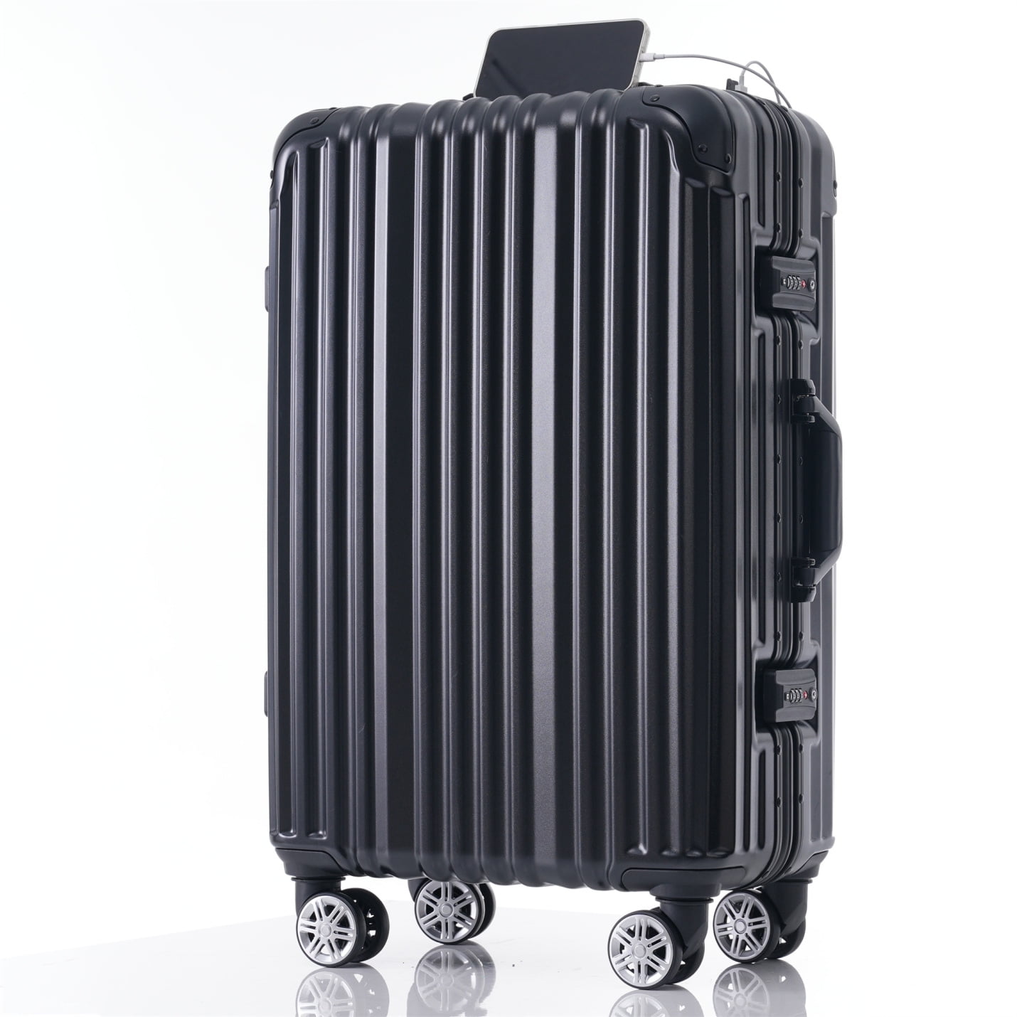 24in Aluminum Frame Luggage with USB port, Vacation Carry-On Suitcase ...