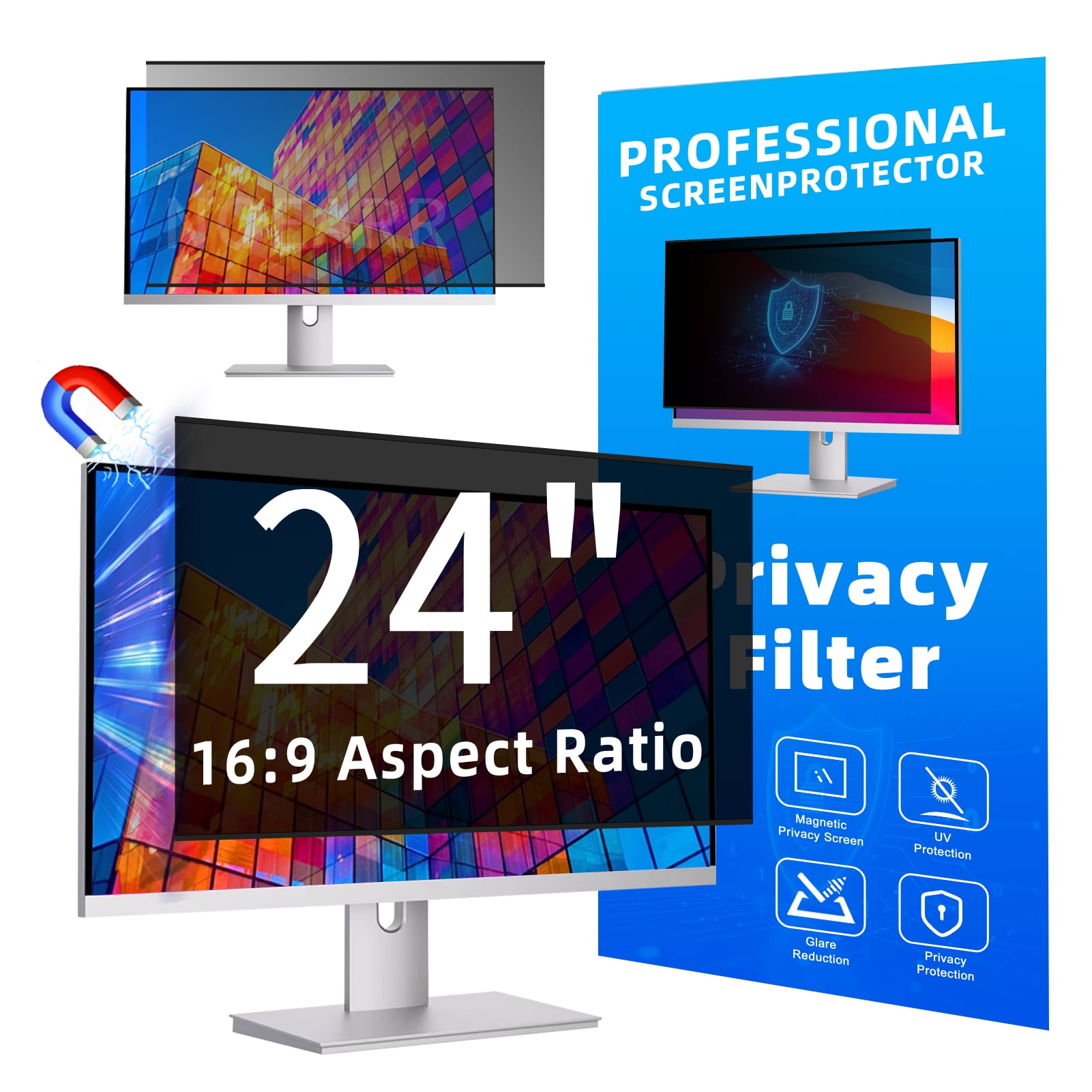 24" Magnetic Computer Privacy Screen Filter for 16:9 Widescreen Monitor ...