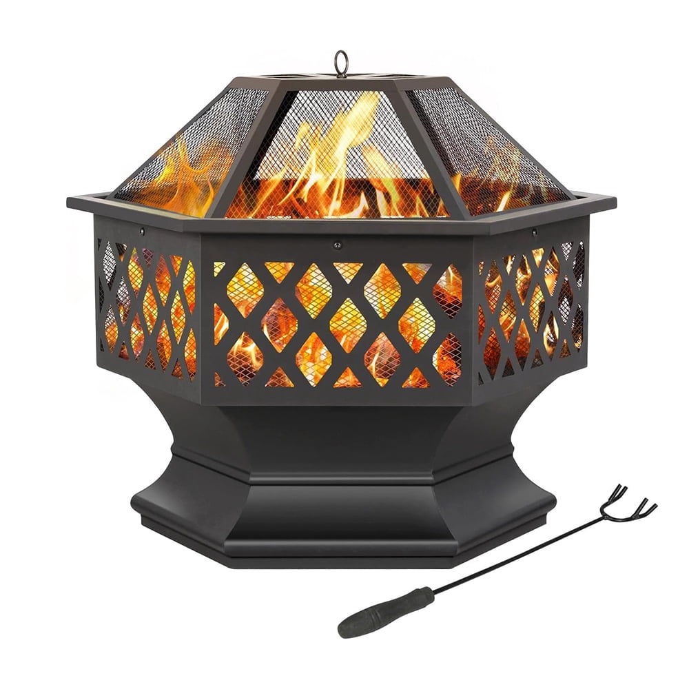generic Portable Fire Pit Outdoor Firepit with Mesh Sides Cover Poker ...