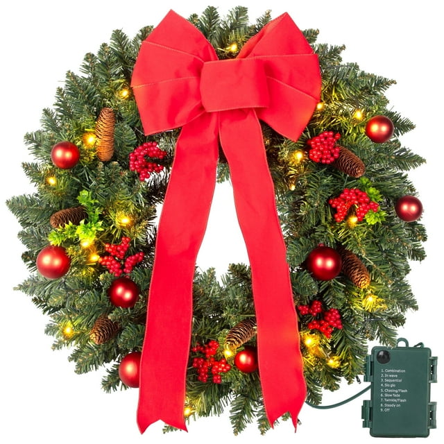 iFanze 24 inch LED Pre-lit Christmas Wreath, Indoor/Outdoor Decor with ...