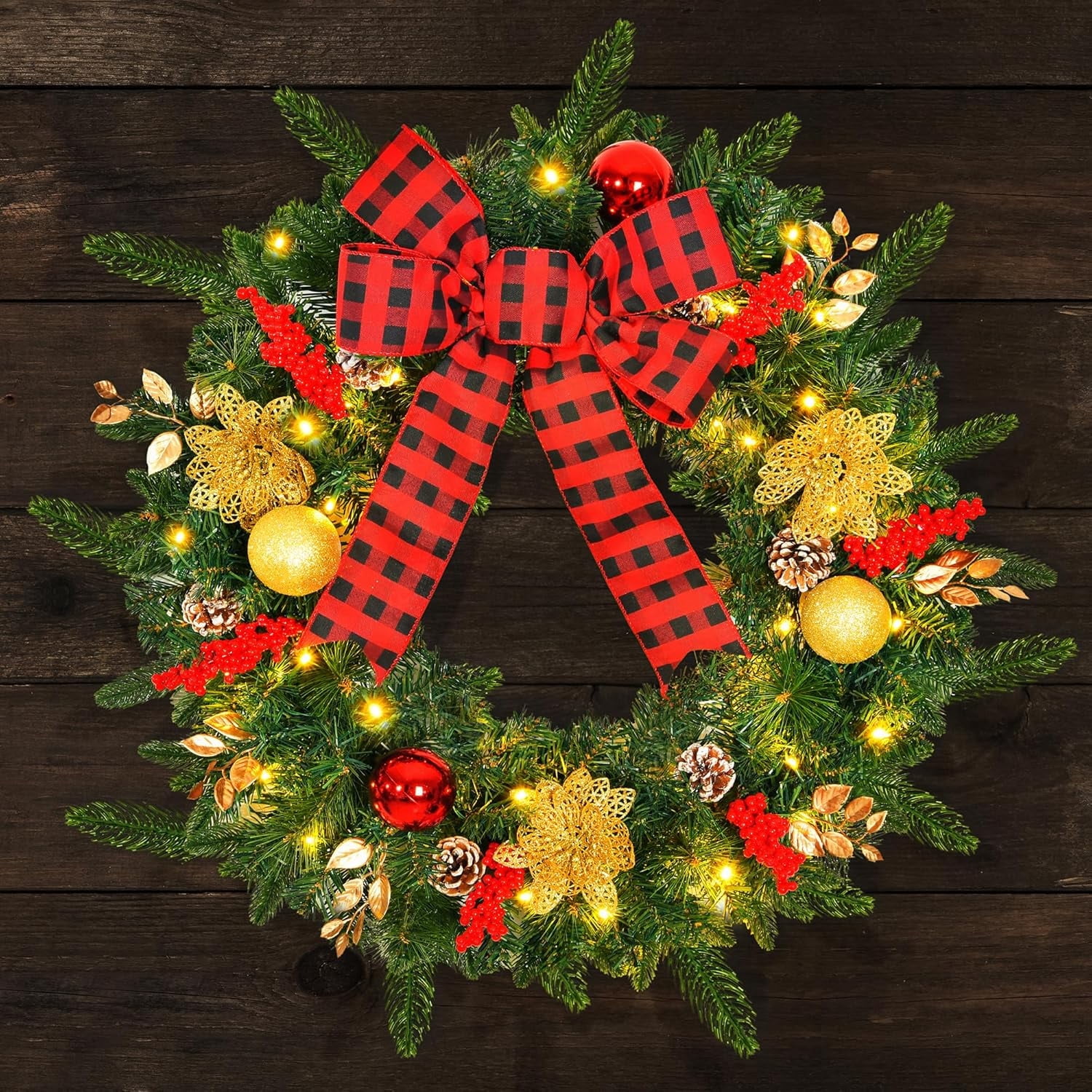 VINEROOF 28-Inch Pre-Lit Artificial Christmas Wreath with 8 Lighting ...
