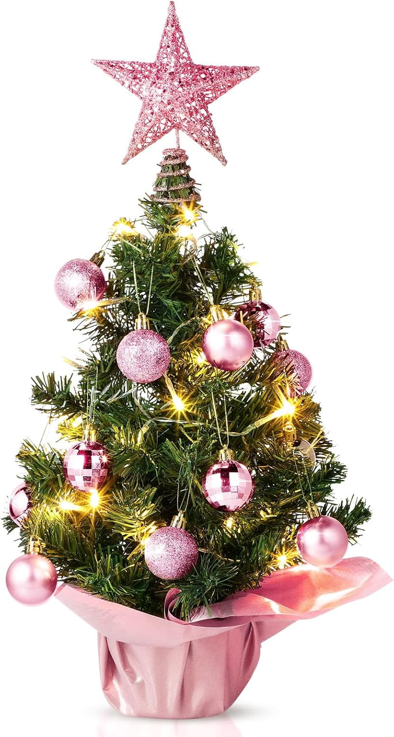24inch/2ft Tabletop Mini Christmas Tree Set with LED Lights, 24 ...